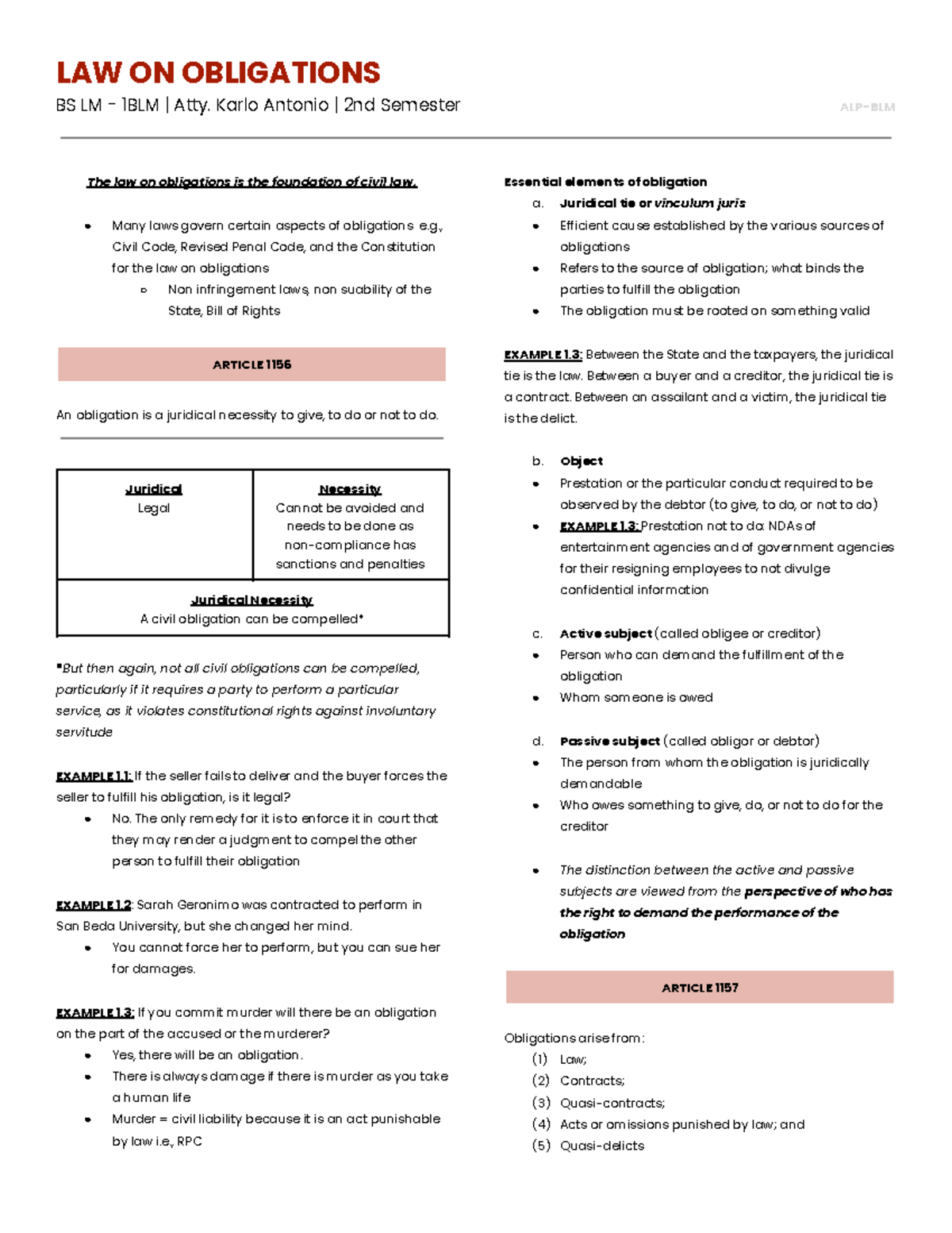 ALP - OBLI - Hope this can help OBLI notes - LAW ON OBLIGATIONS BS LM ...