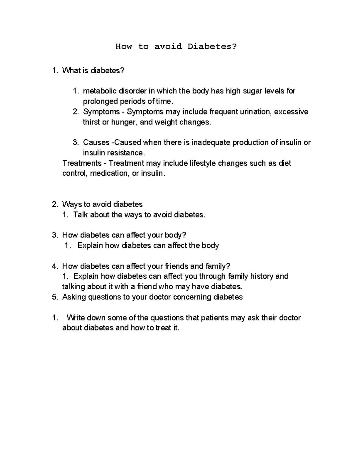 What are diabetes - COMM 101 Speech outline - How to avoid Diabetes? 1 ...