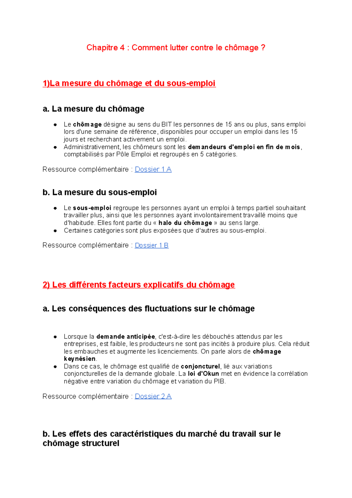 Chapitre 4 Comment lutter contre le chômage - Chapitre 4 : Comment ...