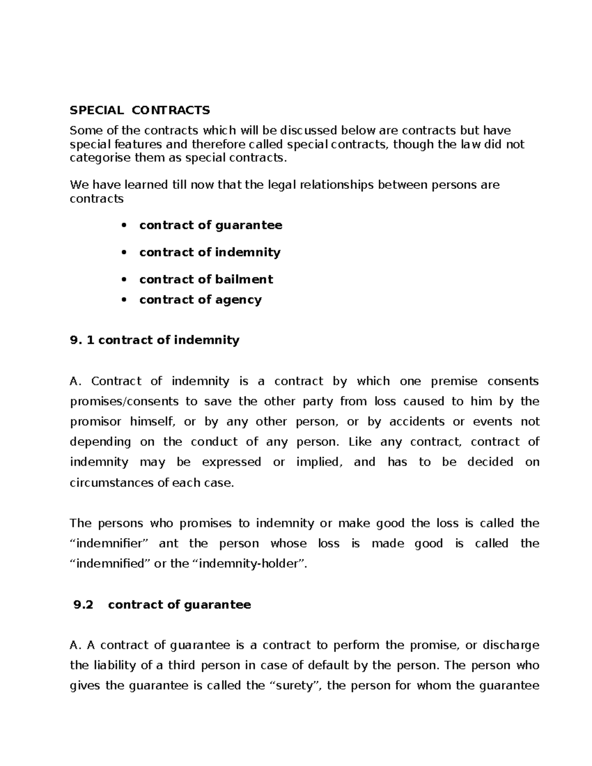 Special Contracts - SPECIAL CONTRACTS Some of the contracts which will ...