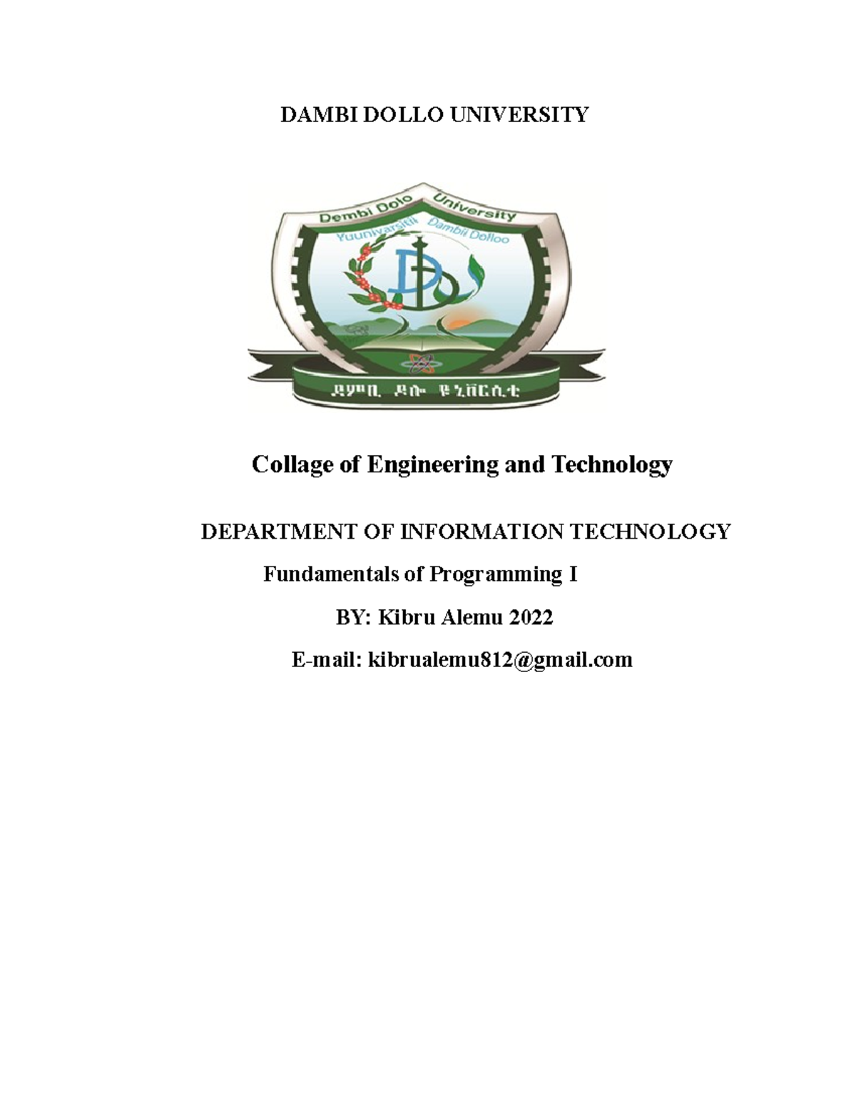 Fo P I Chapter 5 - DAMBI DOLLO UNIVERSITY Collage of Engineering and ...