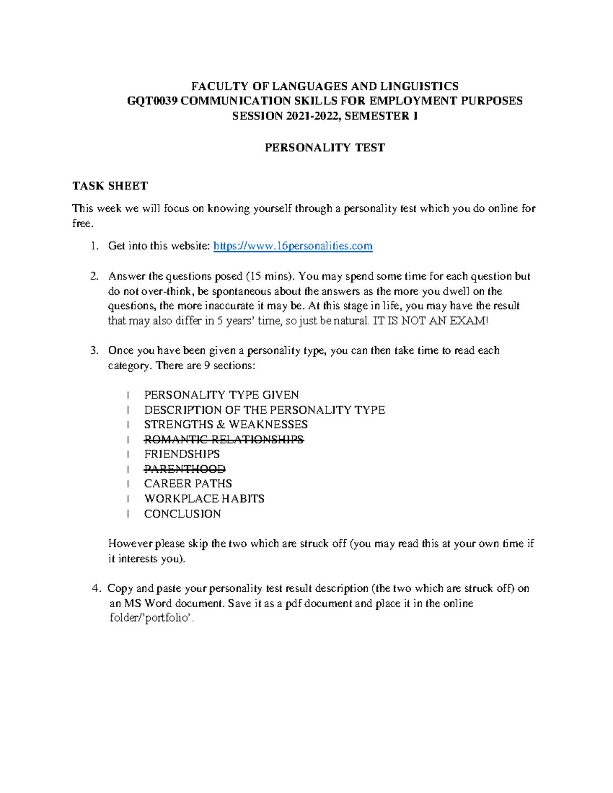 03 Personality test - .... - Talent Development - Studocu