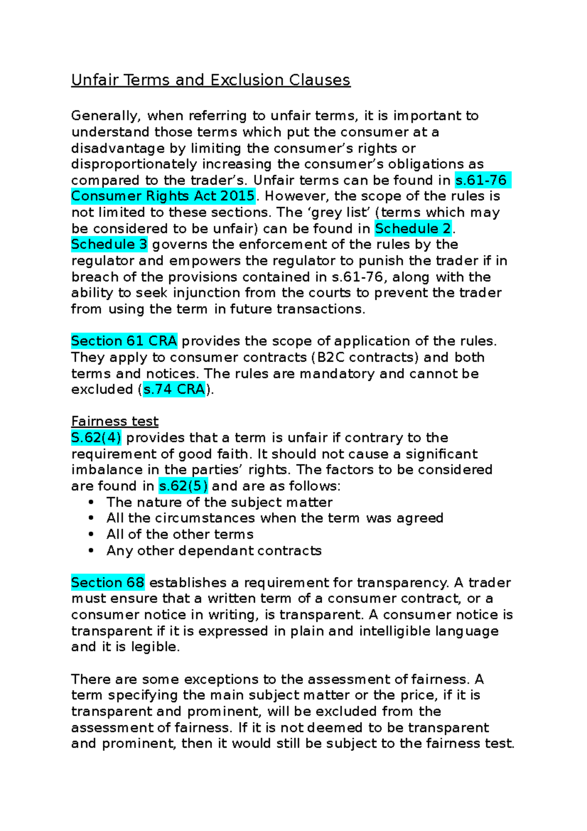 Unfair Terms and Exclusion Clauses - Unfair Terms and Exclusion Clauses ...