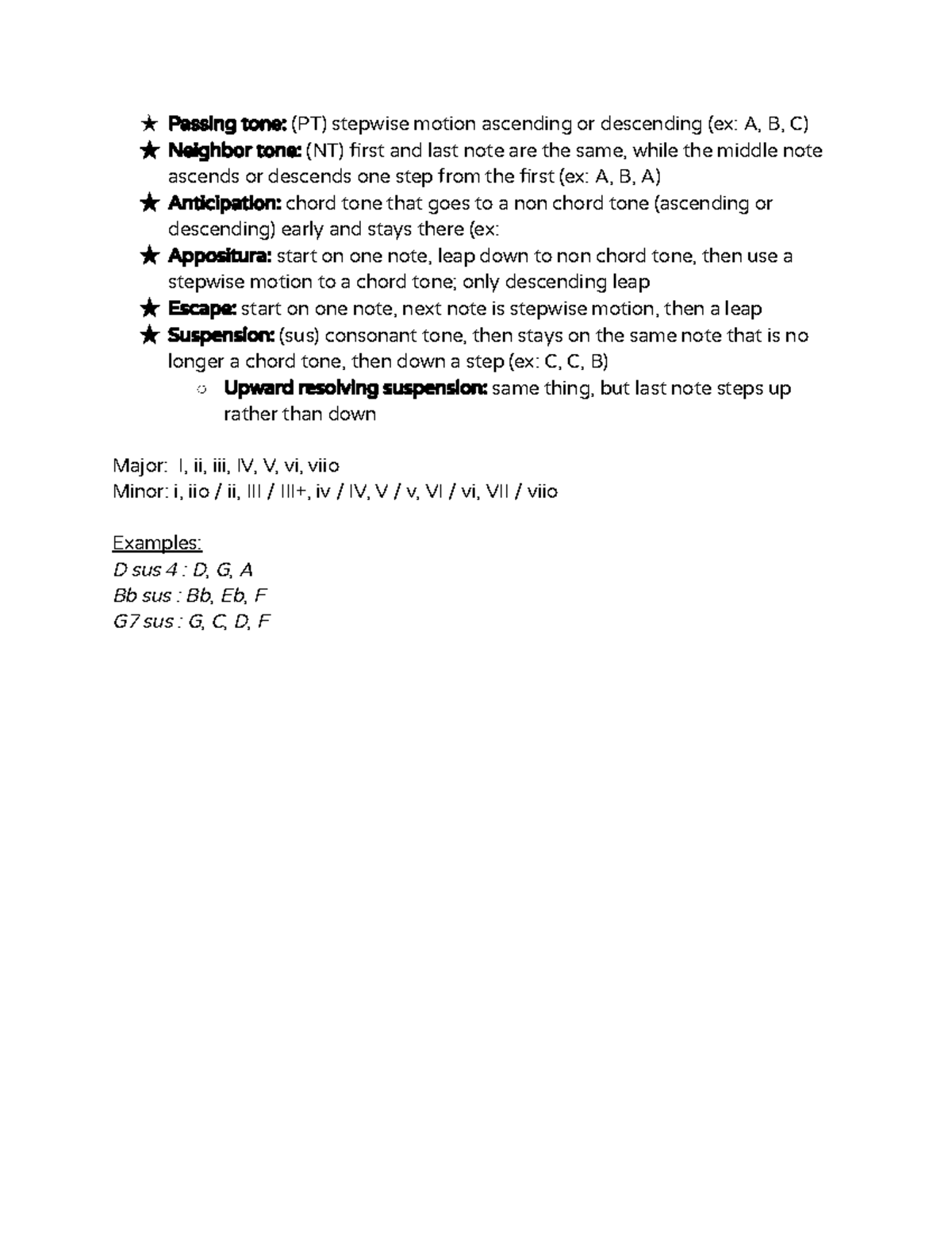 Music Theory II Notes - ★ Passing tone: (PT) stepwise motion ascending ...