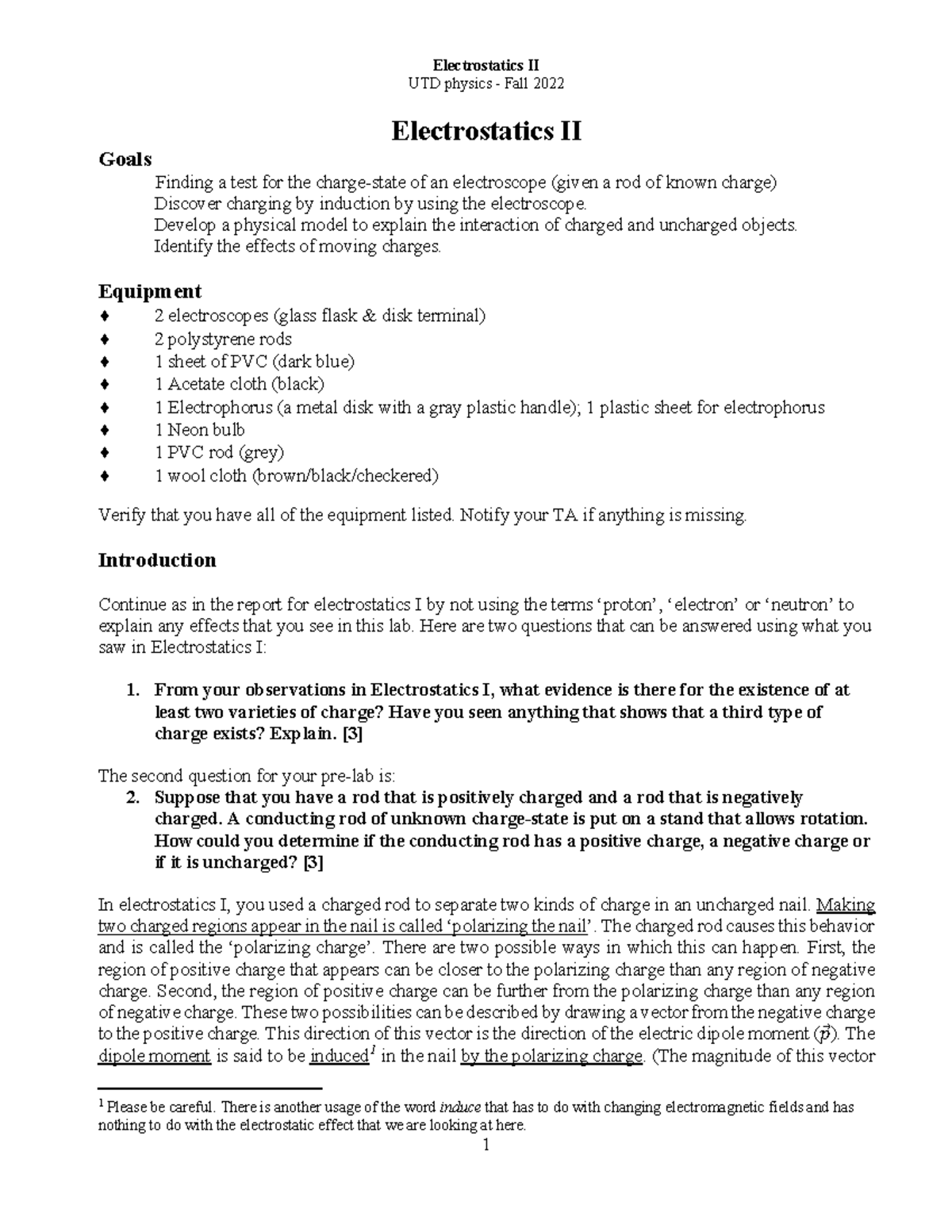 02 - Electrostatics II - UTD physics - Fall 2022 Electrostatics II ...