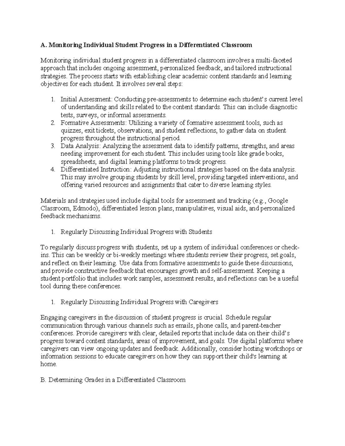 Wgu4 task 4 - Task 4 - A. Monitoring Individual Student Progress in a ...