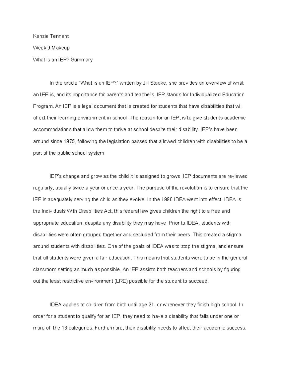 What is an IEP - what is an IEP document summary - Kenzie Tennent Week ...