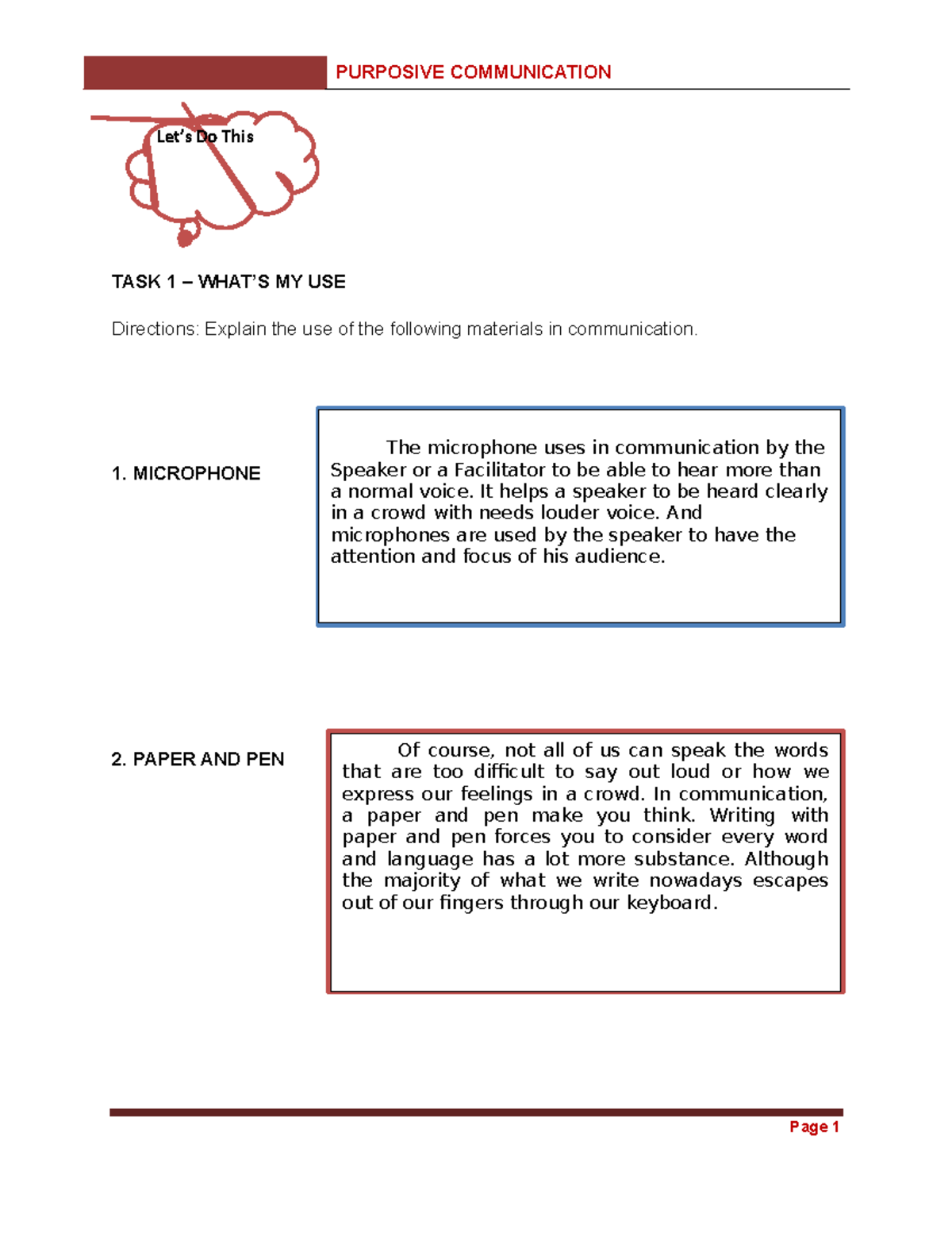 Purposive Communication- Course 05 - MODULE PURPOSIVE COMMUNICATION Page 1 Let’s Do This TASK 1 ...