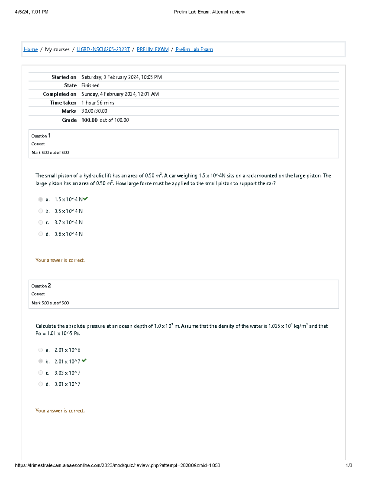 Prelim Lab Exam Attempt review - 4/5/24, 7:01 PM Prelim Lab Exam: Attempt review - Studocu
