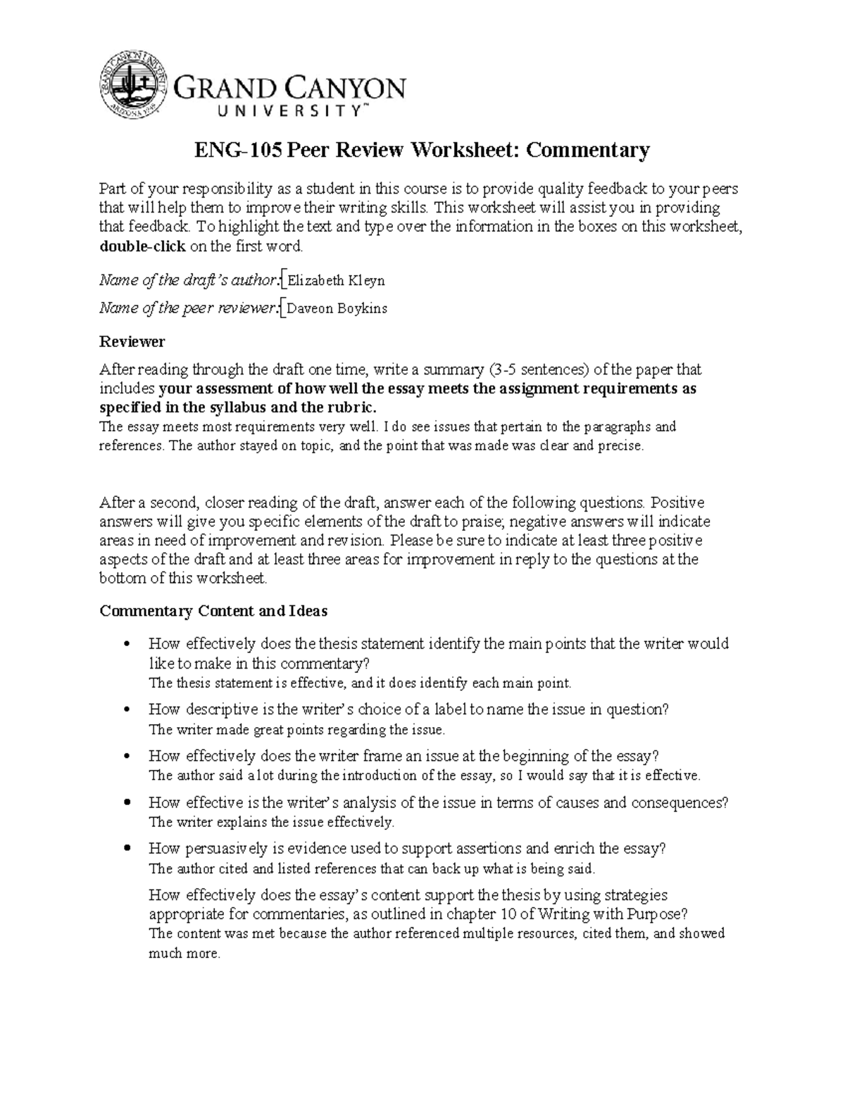 ENG-105-RS-Commentary Peer Review Worksheet - ENG-105 Peer Review ...