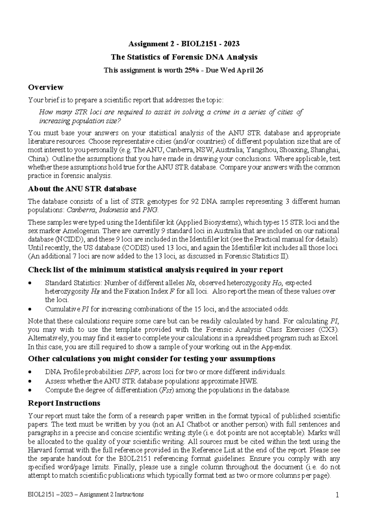 01-BIOL2151 23 Assignment 2 Instructions V1 correction - Assignment 2 ...