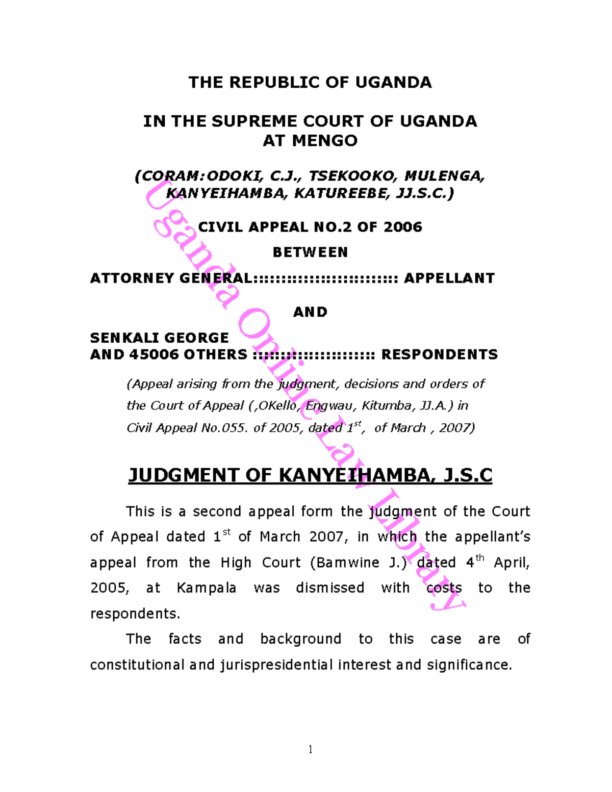 Attorney general vs senkali george - Uganda Online Law Library THE ...