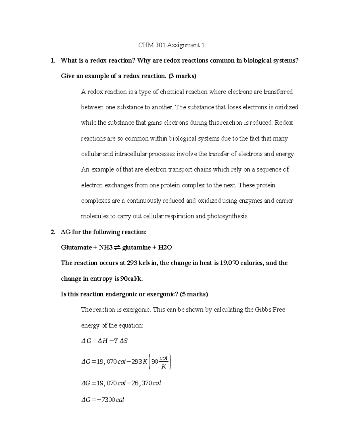 CHM 301 Assignment 1 - CHM 301 Assignment 1: What is a redox reaction ...