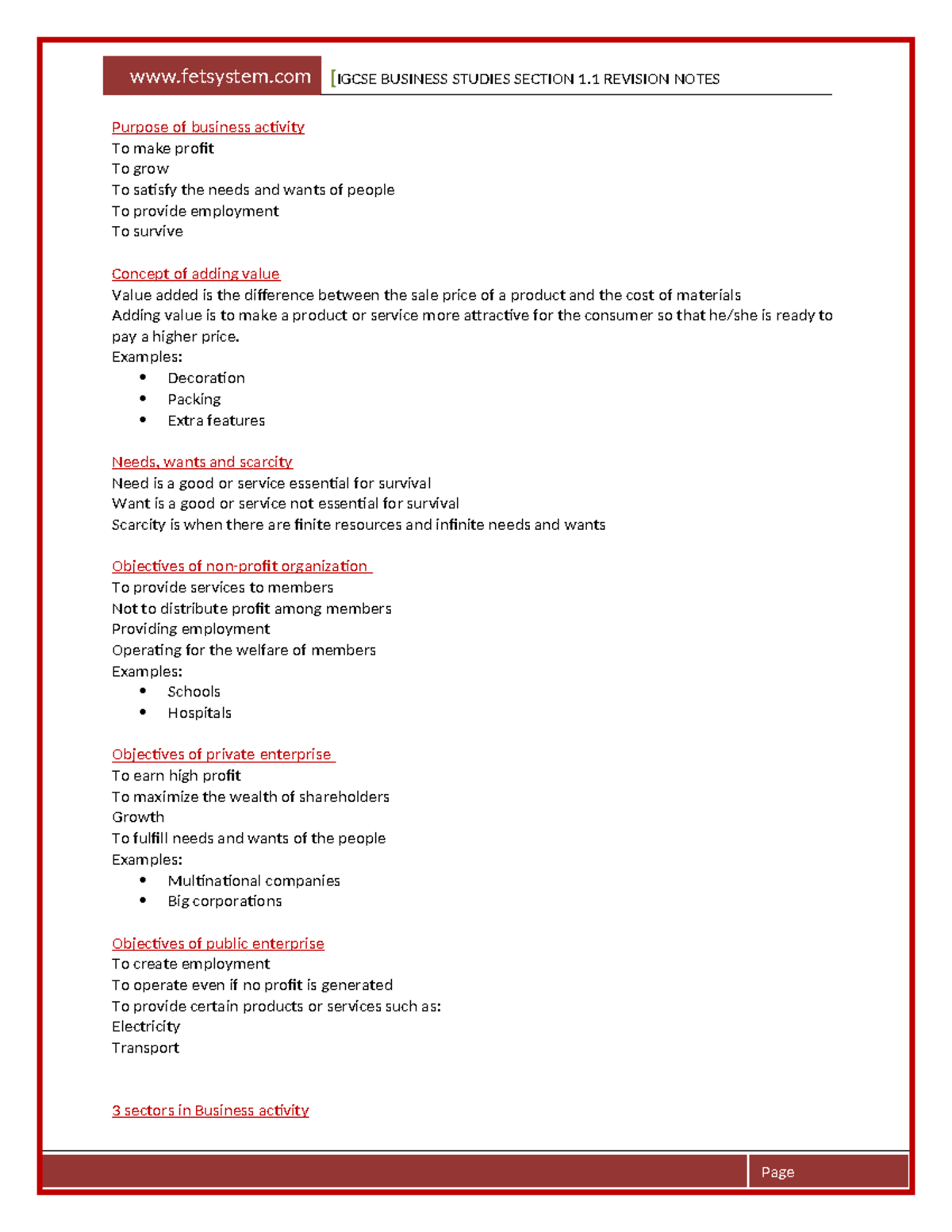 50139370 Igcse Business Studies Revision Notes - Purpose of business ...