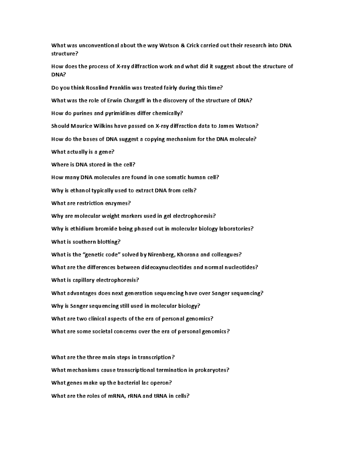 Tute questions - What was unconventional about the way Watson & Crick ...