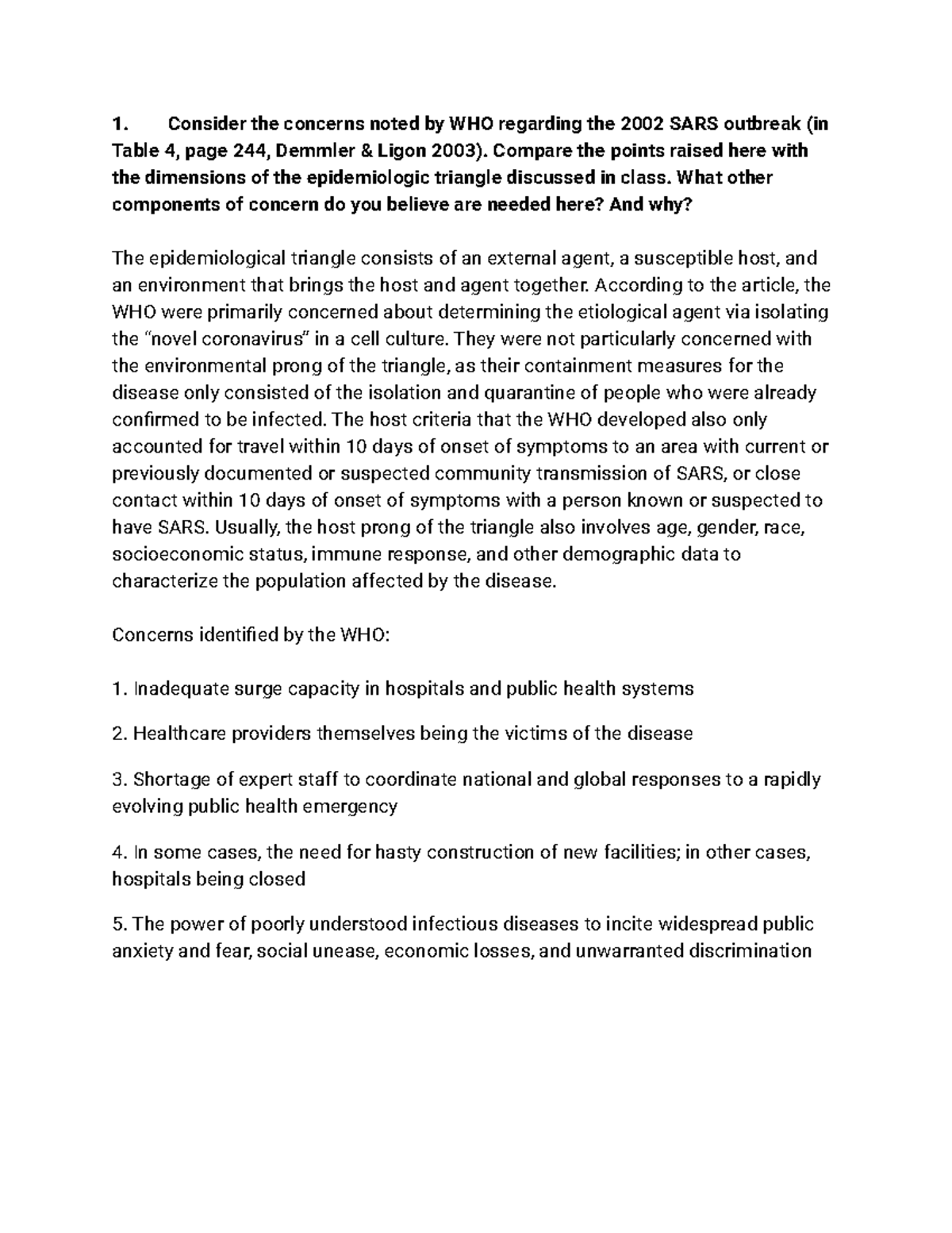 SARS Epidemic Notes - Consider the concerns noted by WHO regarding the ...