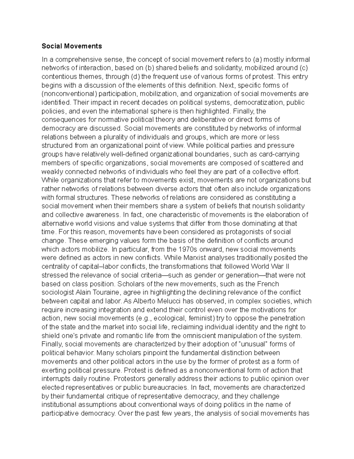 Social Movements - This entry begins with a discussion of the elements ...