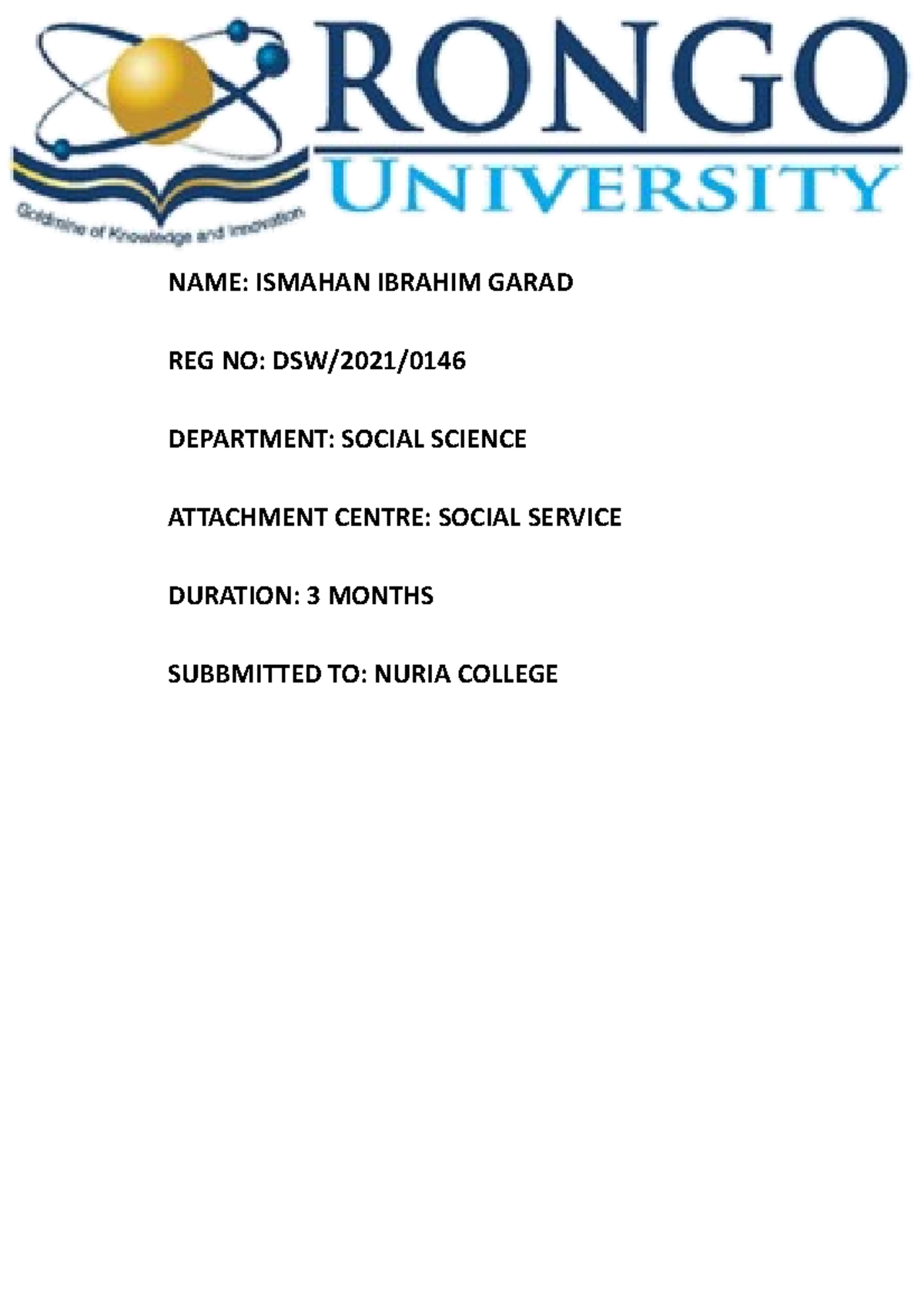 Report - Notes - NAME: ISMAHAN IBRAHIM GARAD REG NO: DSW/2021 ...