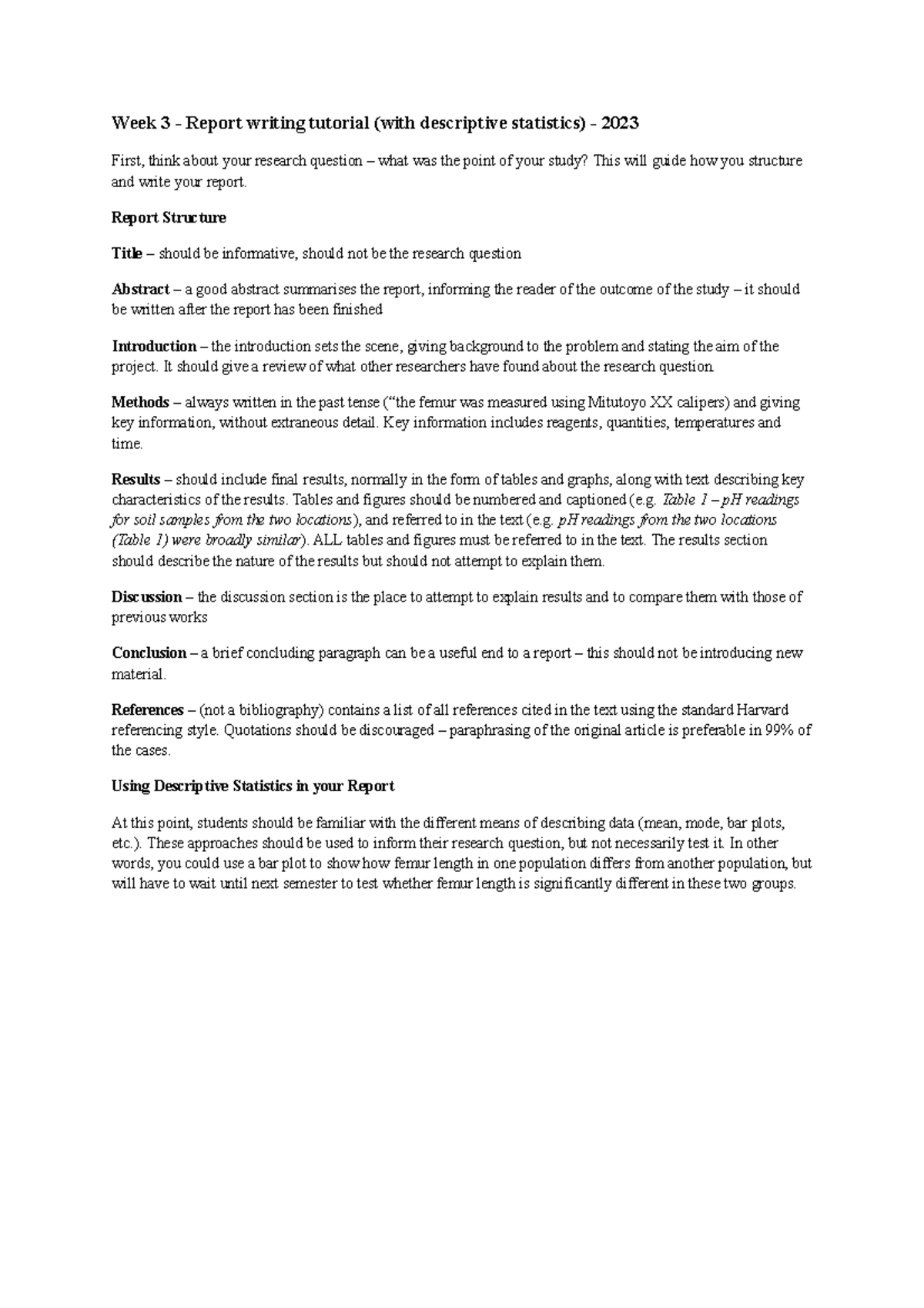 Week 3 - Report Format and Info - Tutorials - Week 3 - Report writing ...
