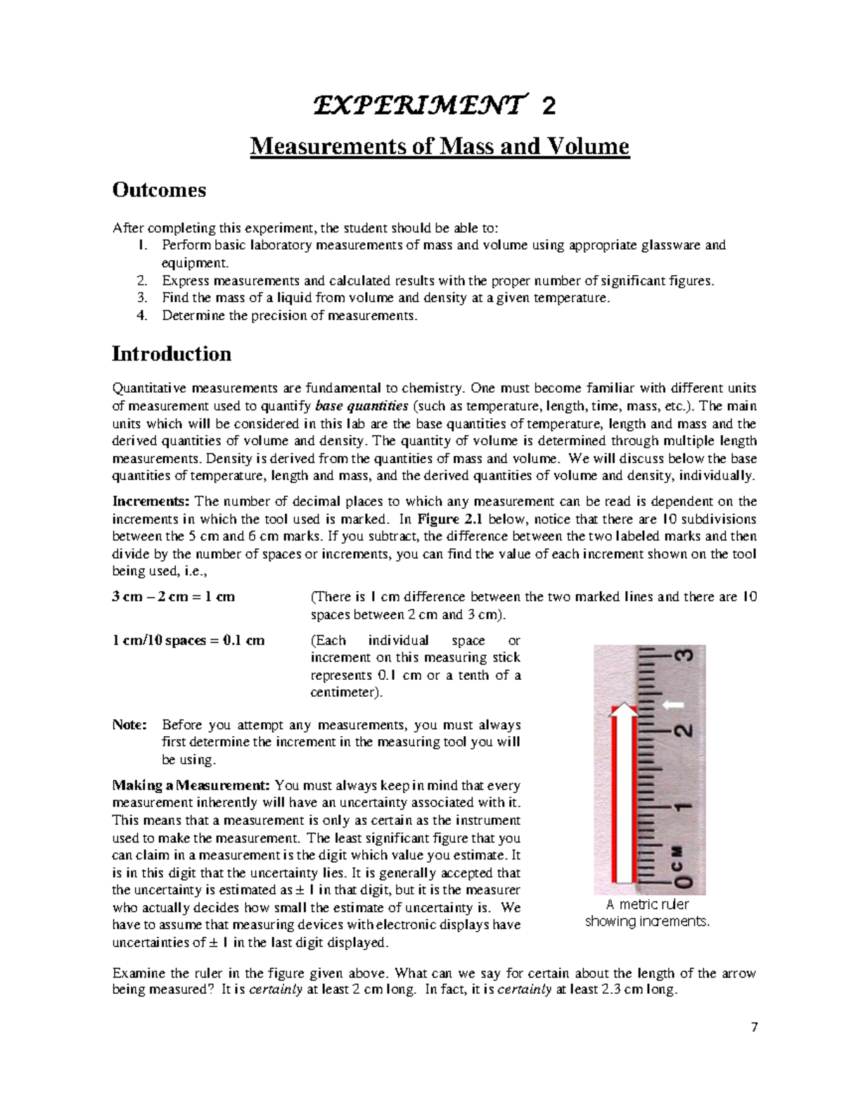 Exp 02 Measurements of Mass and Volume (print) - EXPERIMENT 2 ...