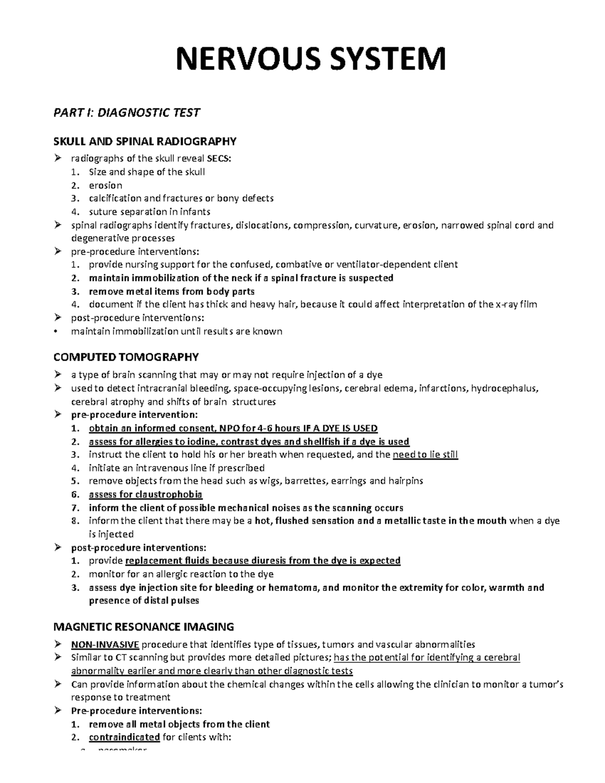 Nervous System - Notes - Theoretical Foundation of Nursing - Studocu