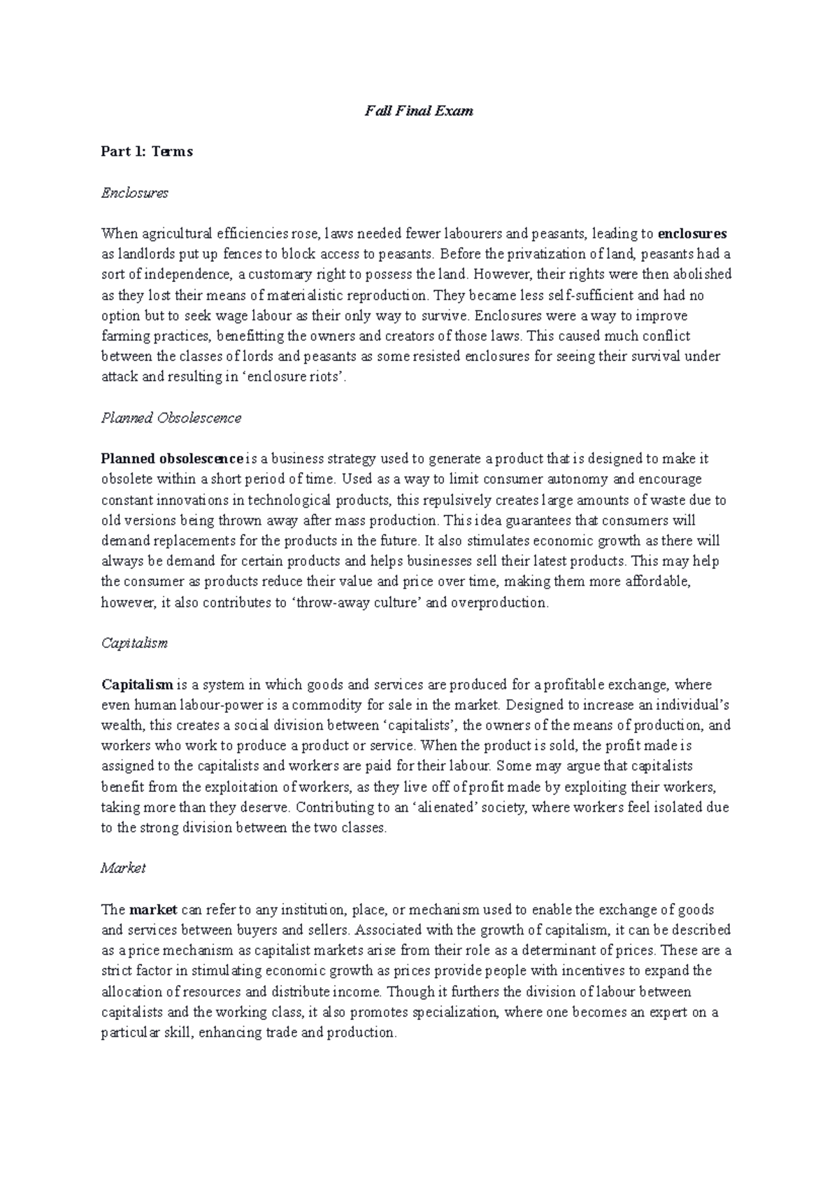 Fall Final Exam - buso midterm exam - Fall Final Exam Part 1: Terms ...