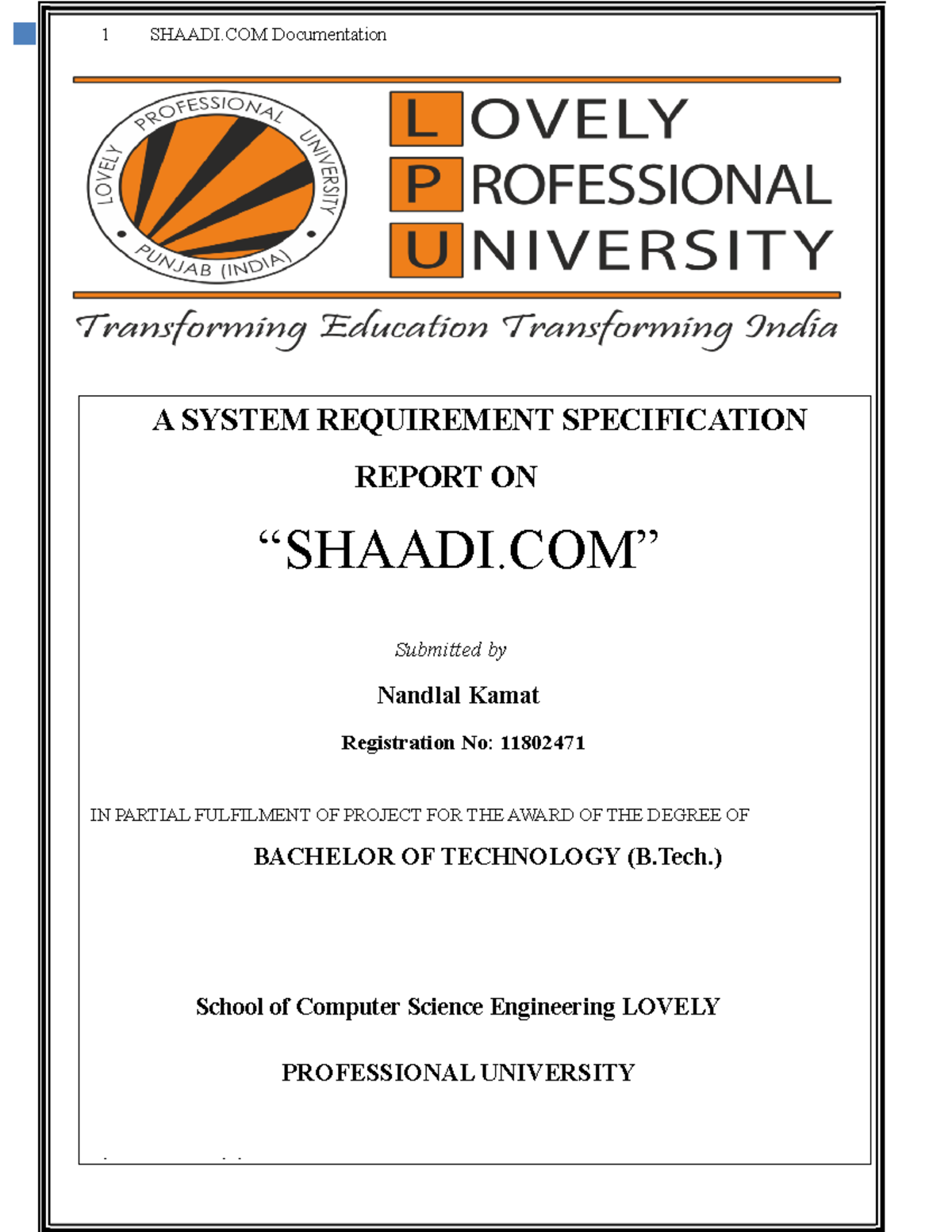 Shaadi-com - ergerg - 1 SHAADI Documentation A SYSTEM REQUIREMENT ...