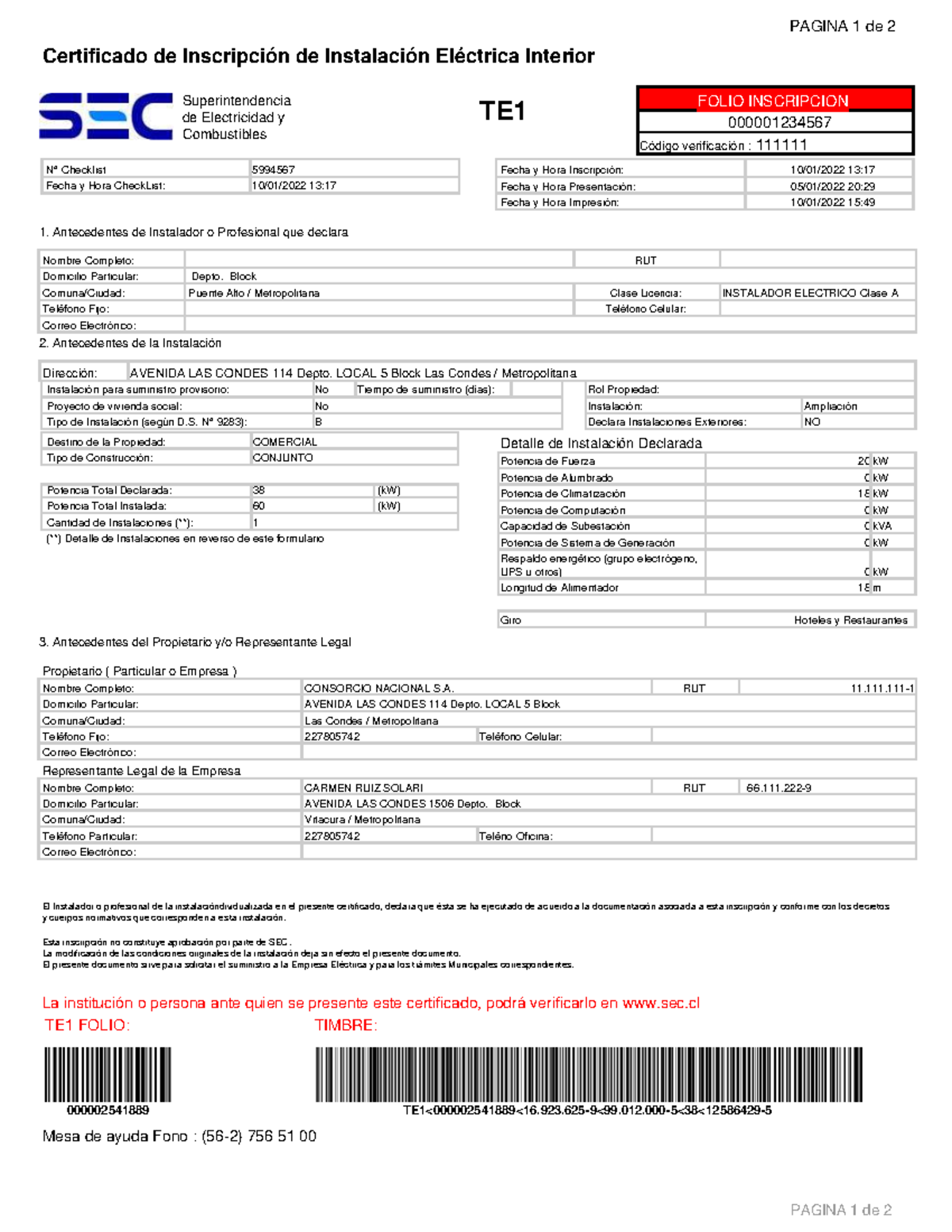 Certificación TE1 - diseño de proyecto a traves de la pagina sec para aprobacion de dicho ...