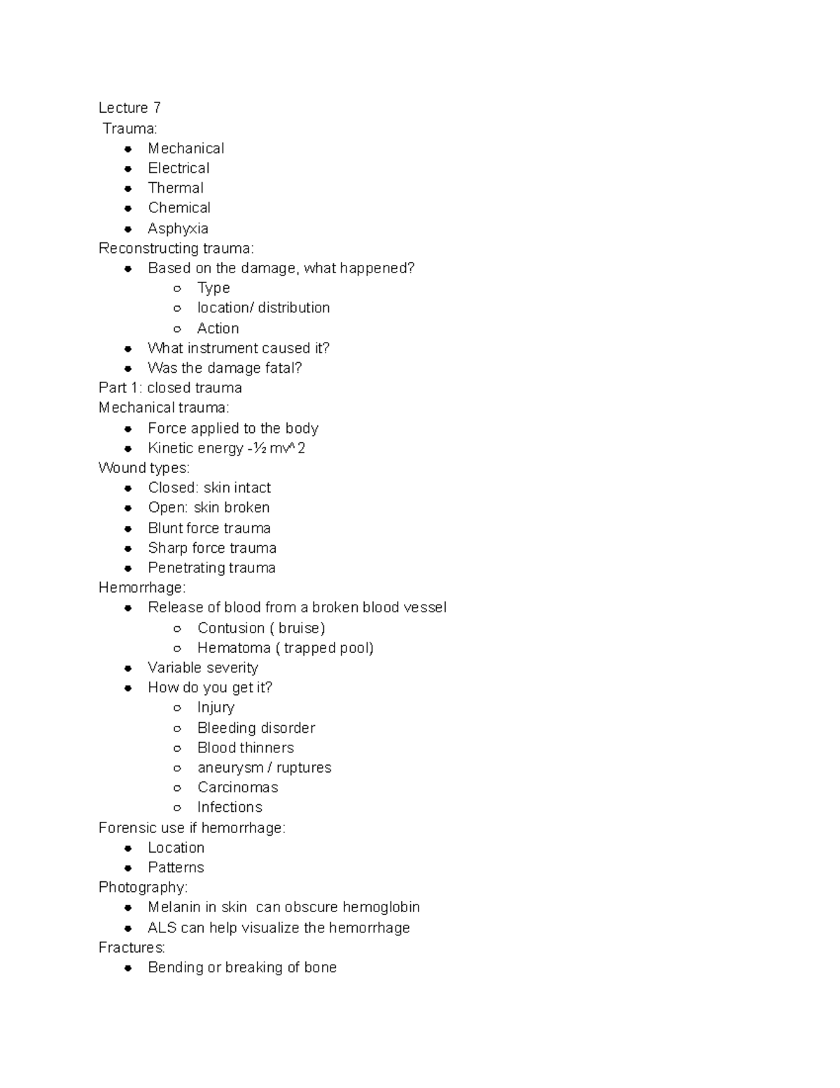 Lecture 7: Trauma - Lecture 7 Trauma: Mechanical Electrical Thermal Chemical Asphyxia - Studocu