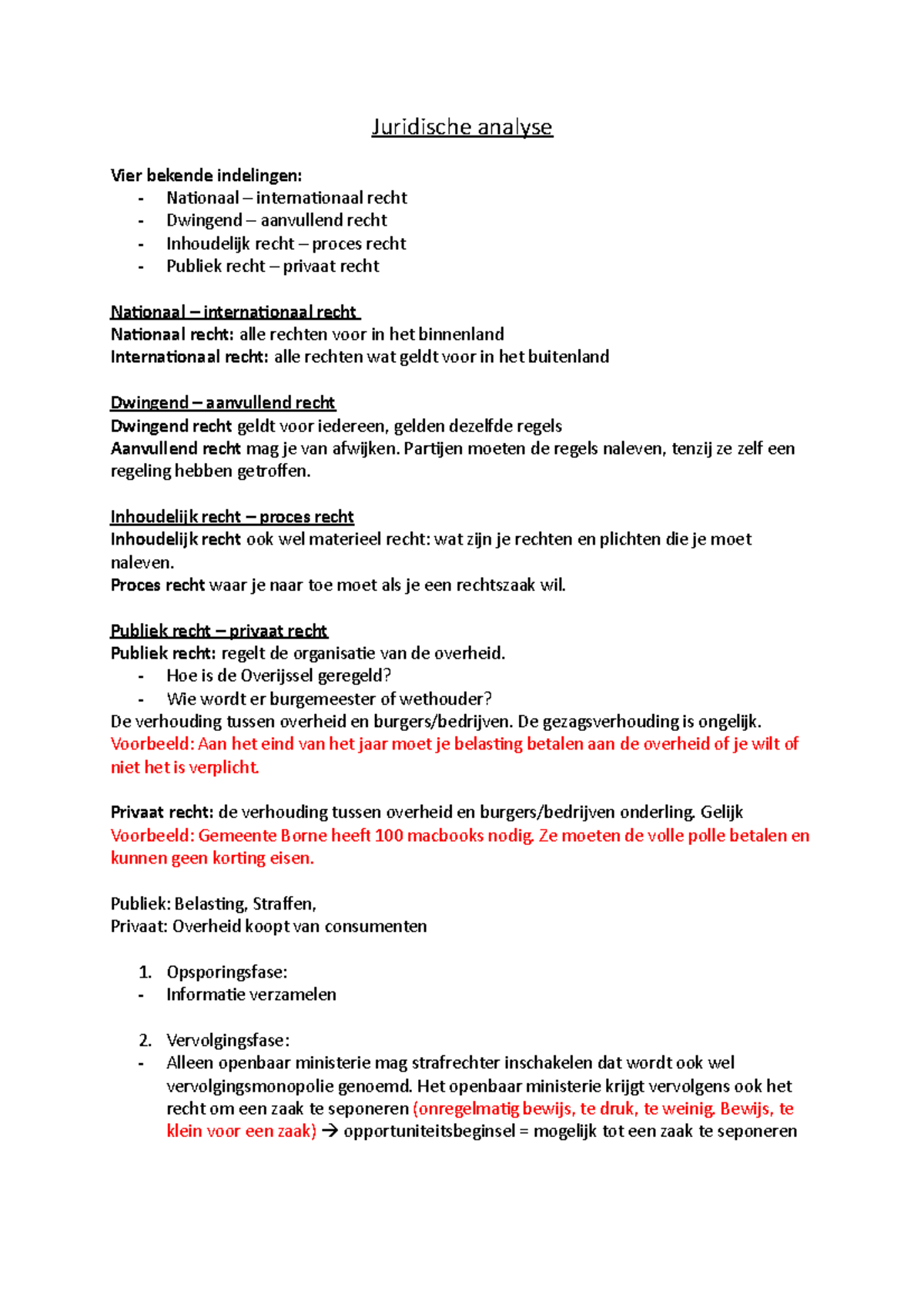 AA Juridische analyse - Juridische analyse Vier bekende indelingen ...