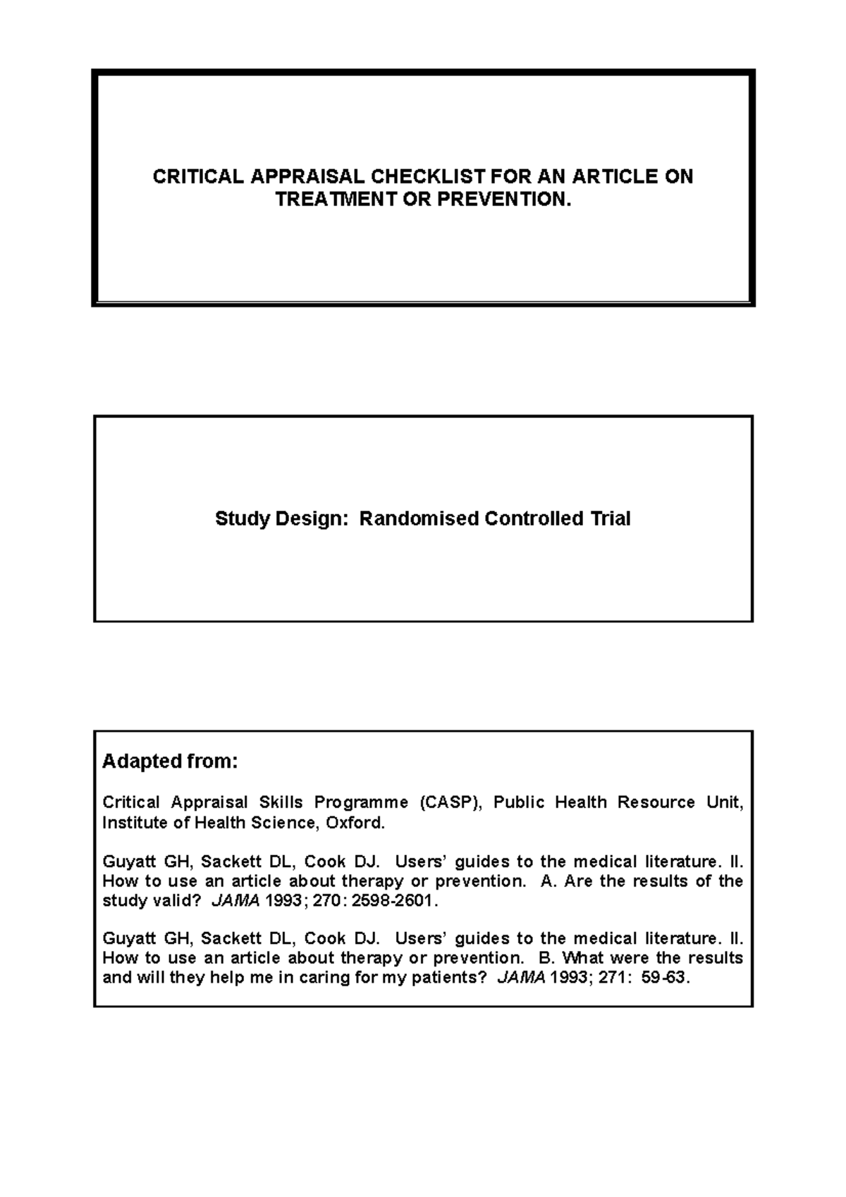 Critical appraisal checklist - CRITICAL APPRAISAL CHECKLIST FOR AN ...