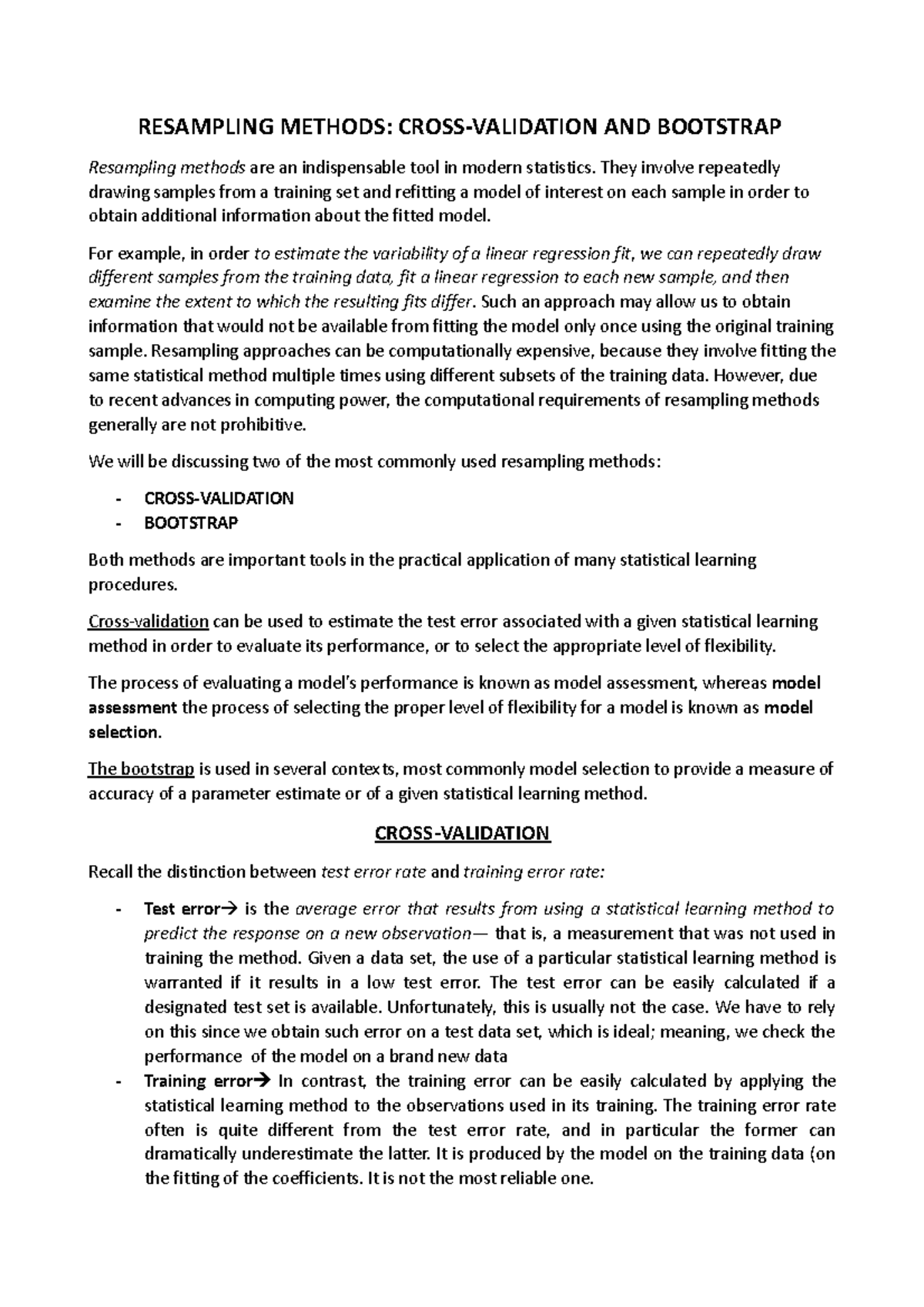 Resampling Methods Big Data Analysis Resampling Methods Cross