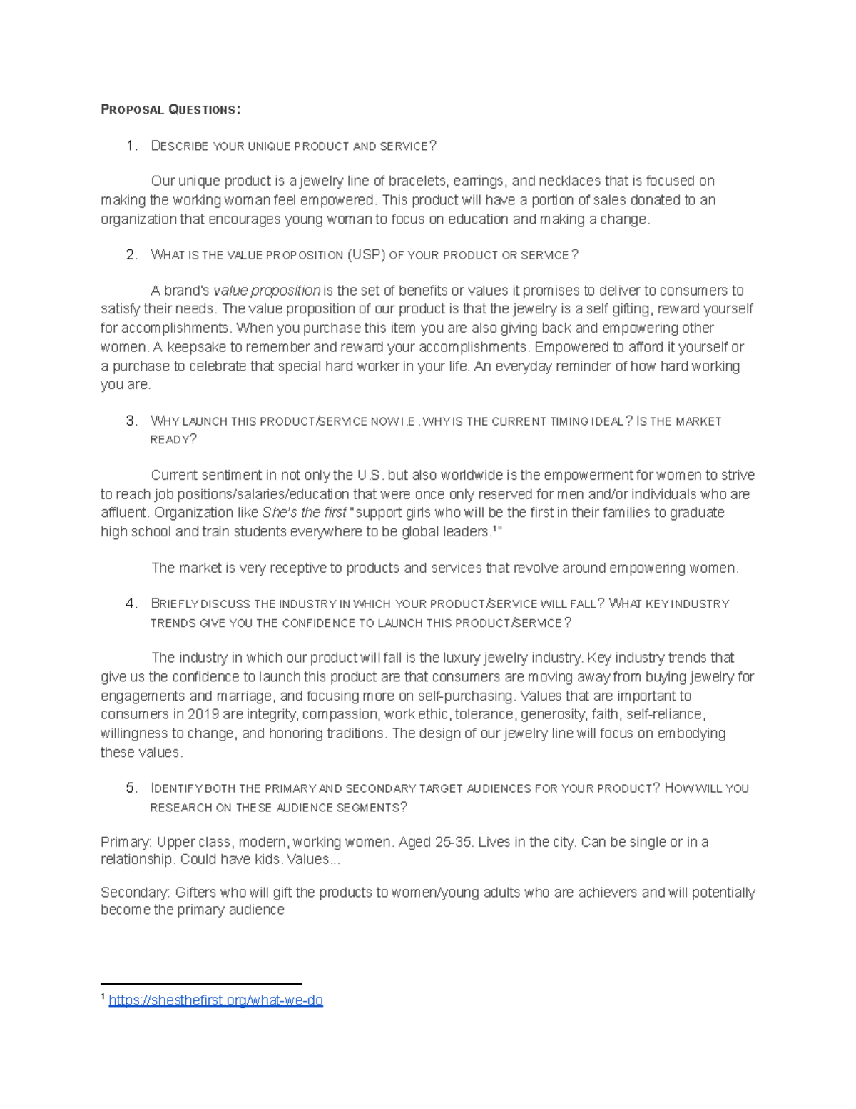 Proposal Questions - Lecture notes on startup culture and marketing ...