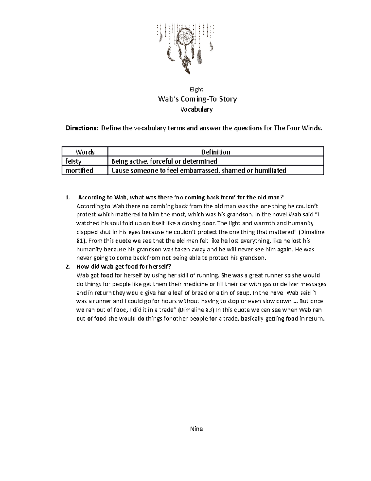 Eight and Nine - answer to tutorial - Eight Wab’s Coming-To Story ...