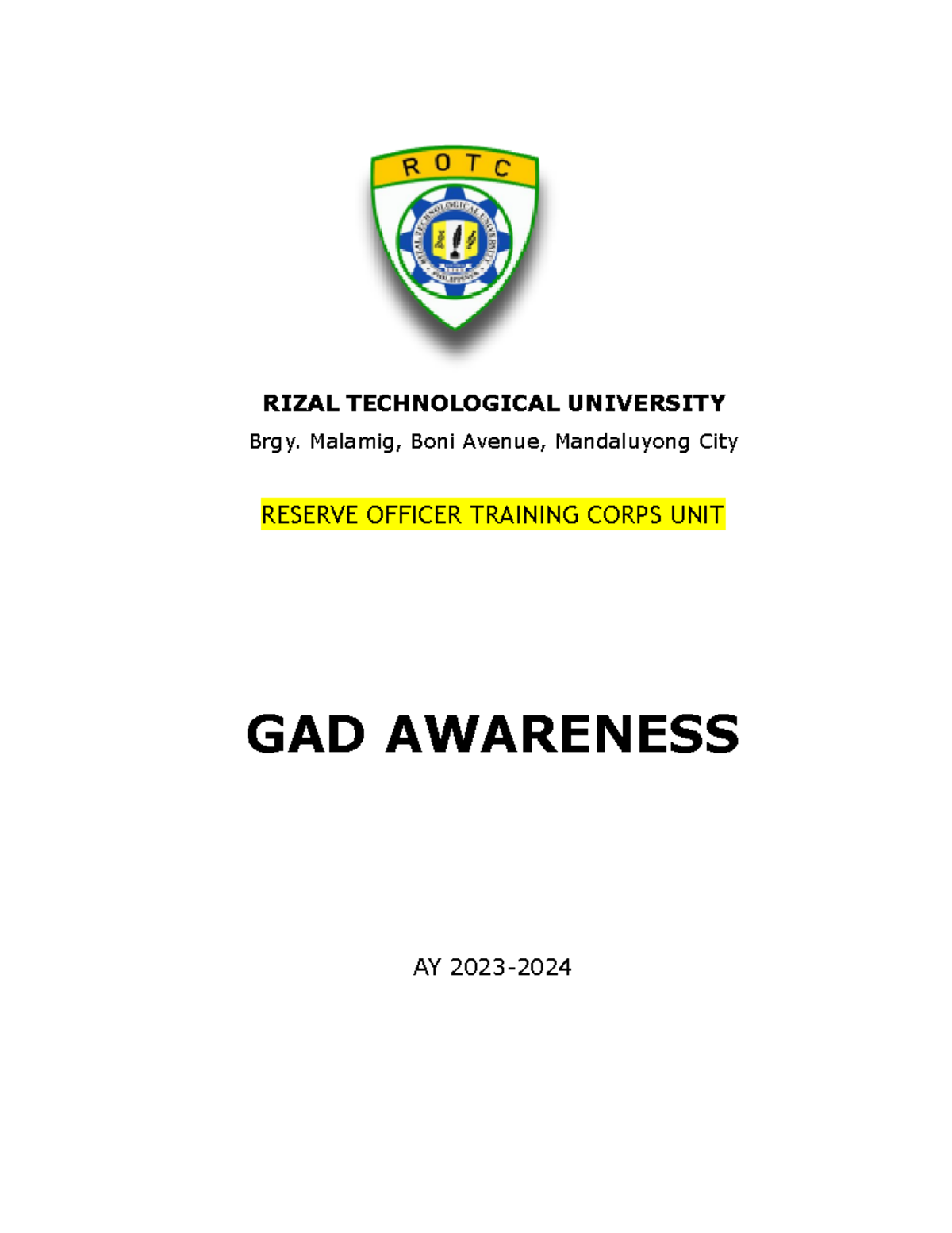 GAD Awareness Handouts 2023-2024 - RIZAL TECHNOLOGICAL UNIVERSITY Brgy. Malamig, Boni Avenue ...