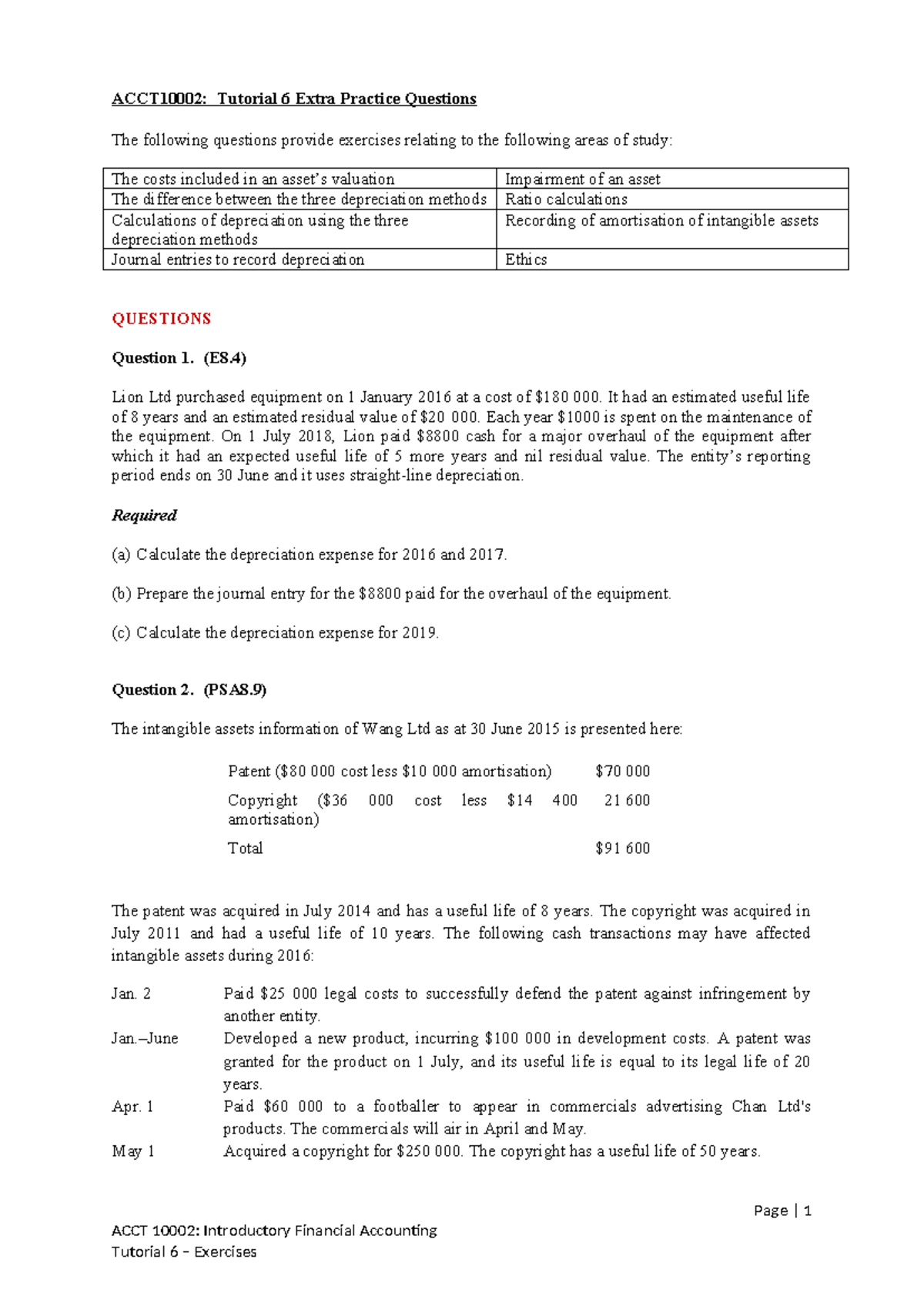 ACCT10002 Tutorial 7 Extra Practice Questions and Solutions new - ACCT10002: Tutorial 6 Extra ...