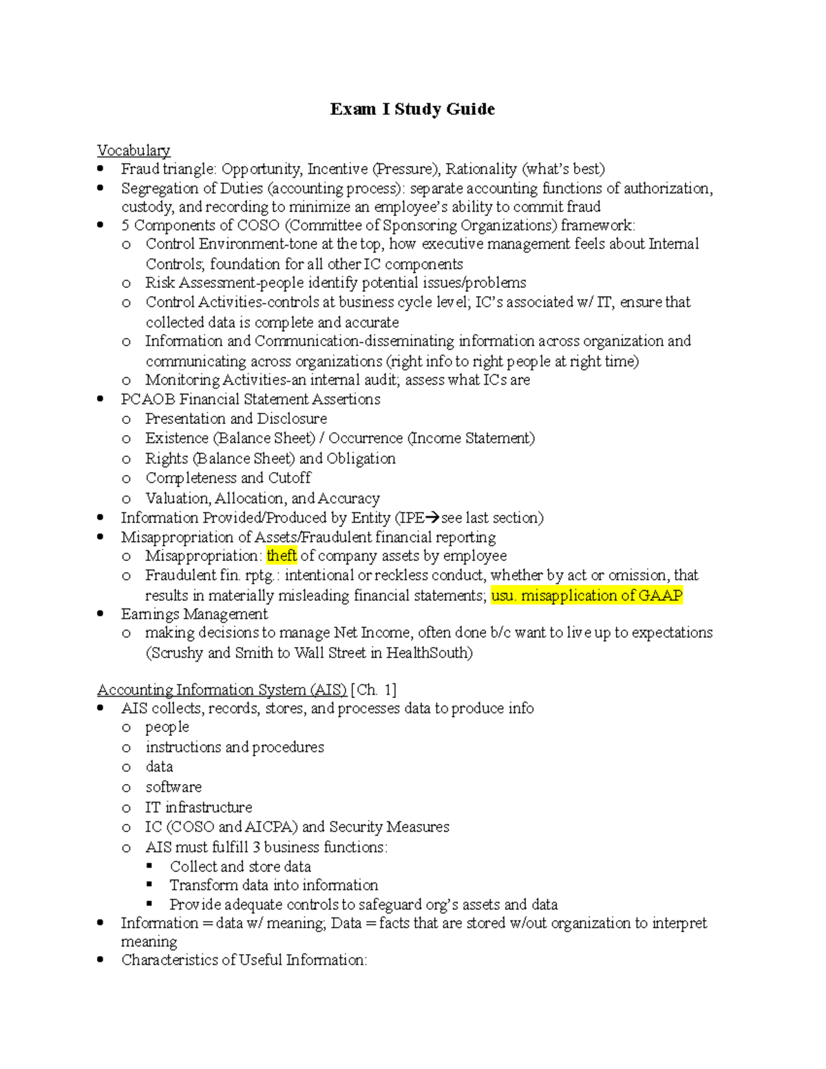 Exam I Study Guide - Professor Renee Olvera. Required course for all ...