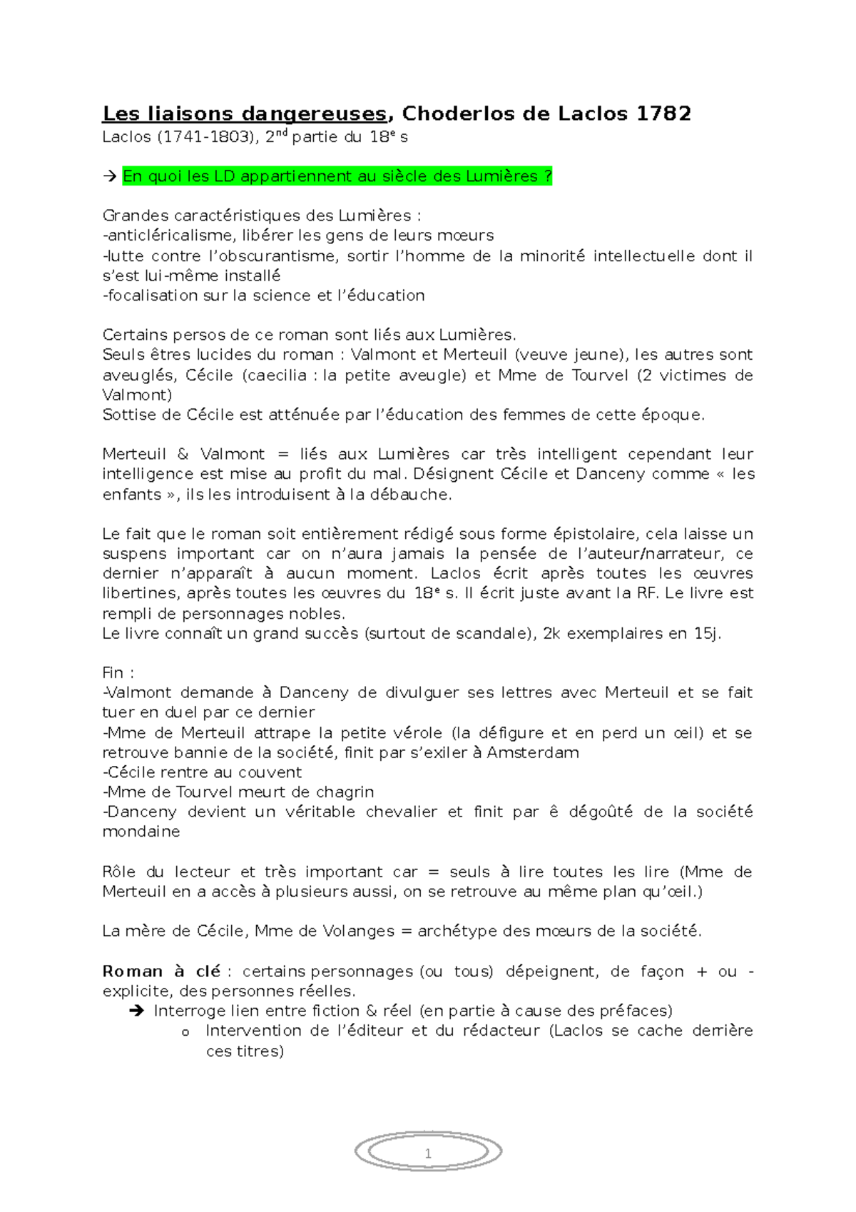 Les liaisons dangereuses - Seuls êtres lucides du roman : Valmont et ...