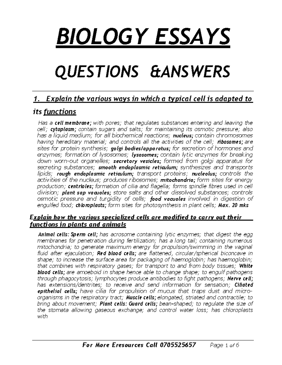 BIO Essays Guide - Summary Education Arts - For More Eresources Call 0705525657 Page 1 of 6 ...