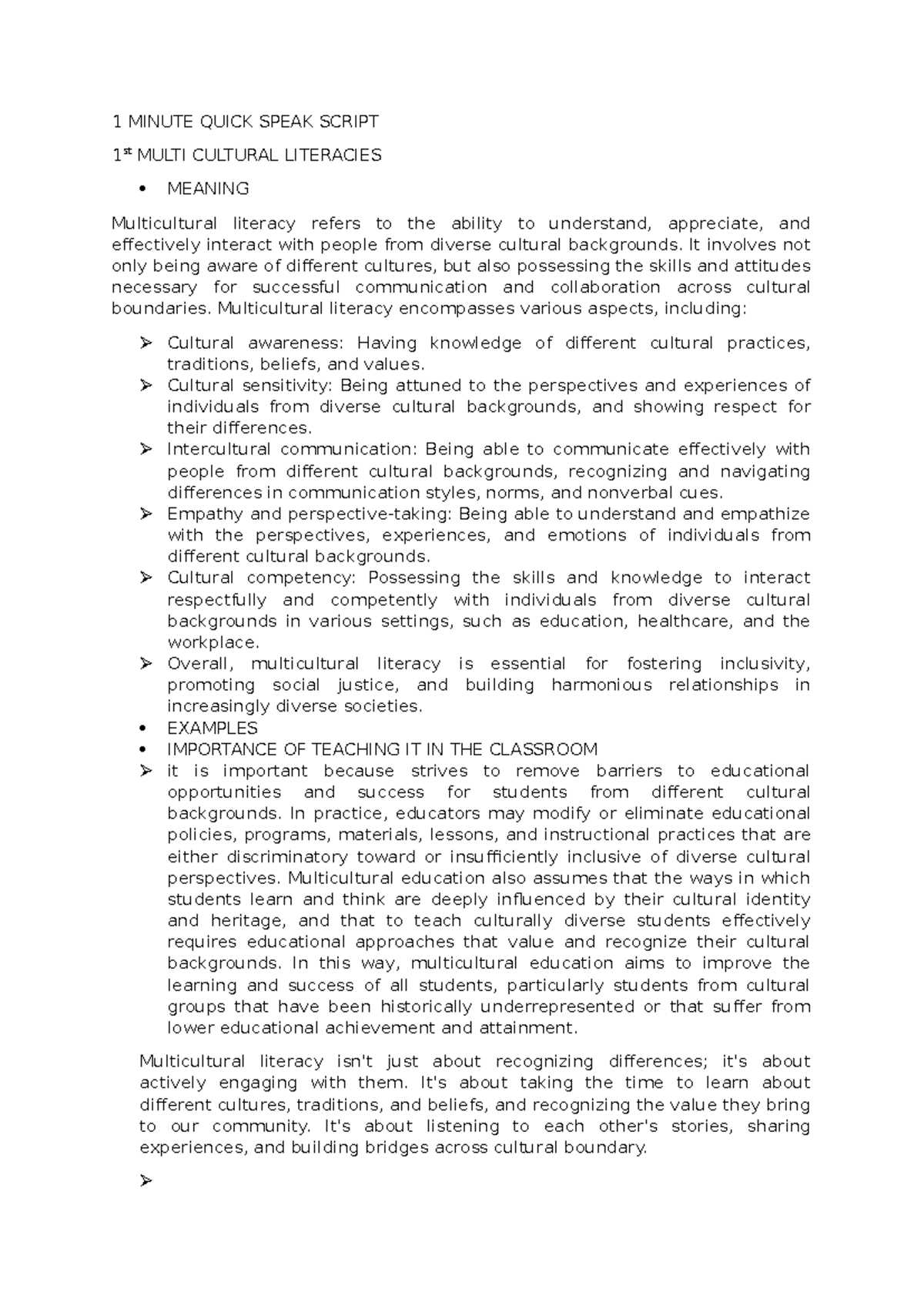 1 Minute Quick Speak Script - 1 MINUTE QUICK SPEAK SCRIPT 1 st MULTI ...