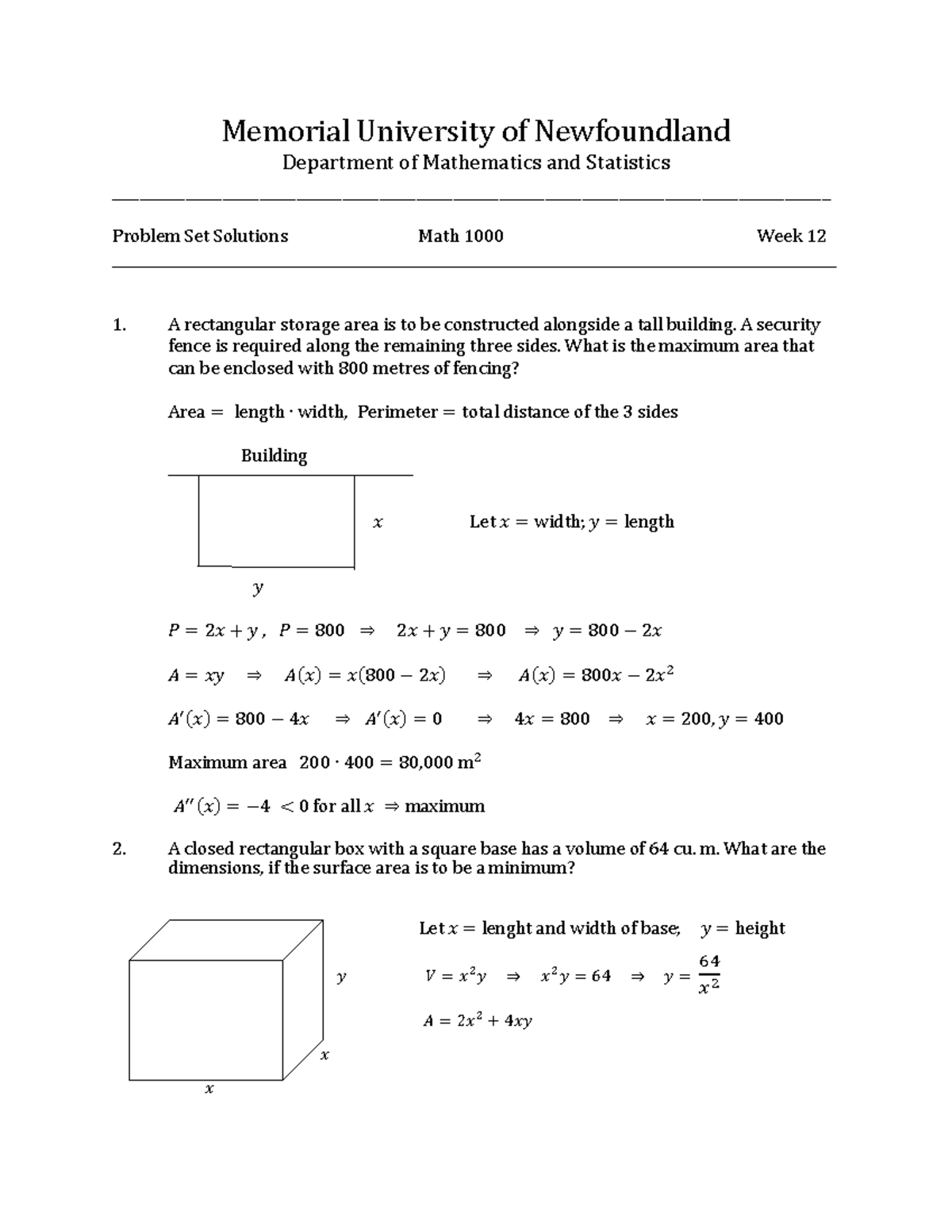 Problems Week 12 Solutions - Memorial University of Newfoundland ...