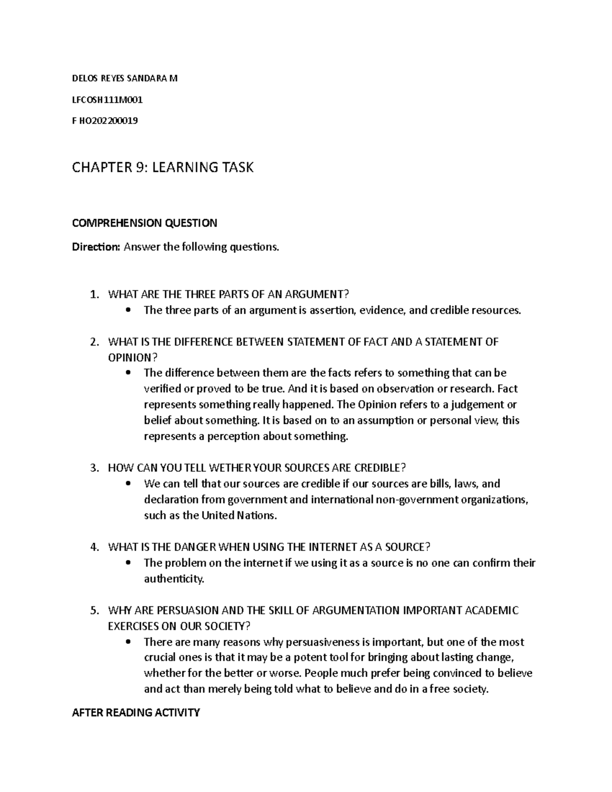Task 9 - task 9 in eapp - DELOS REYES SANDARA M LFCOSH111M F HO CHAPTER ...