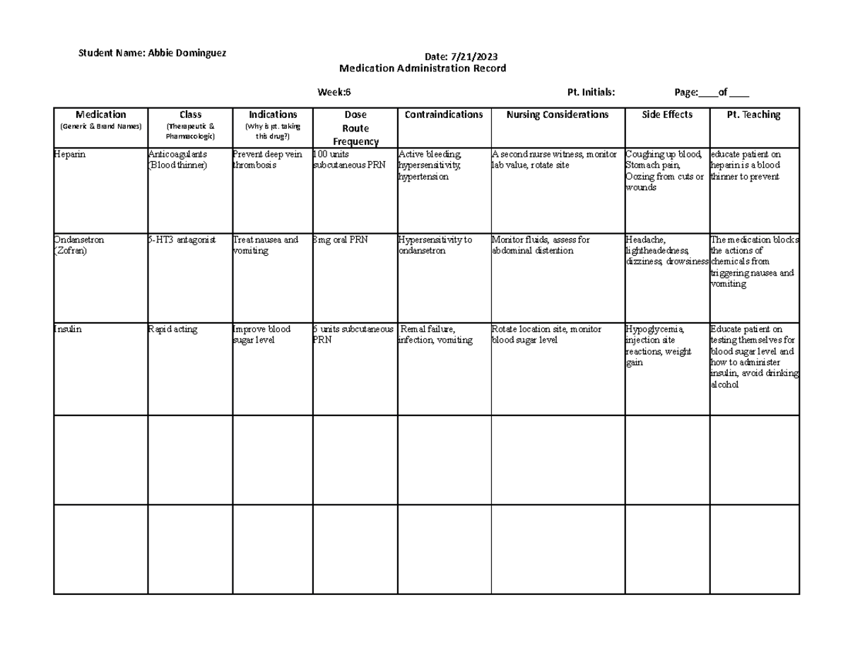 Med list week 7 - med list - Medication (Generic & Brand Names) Class ...