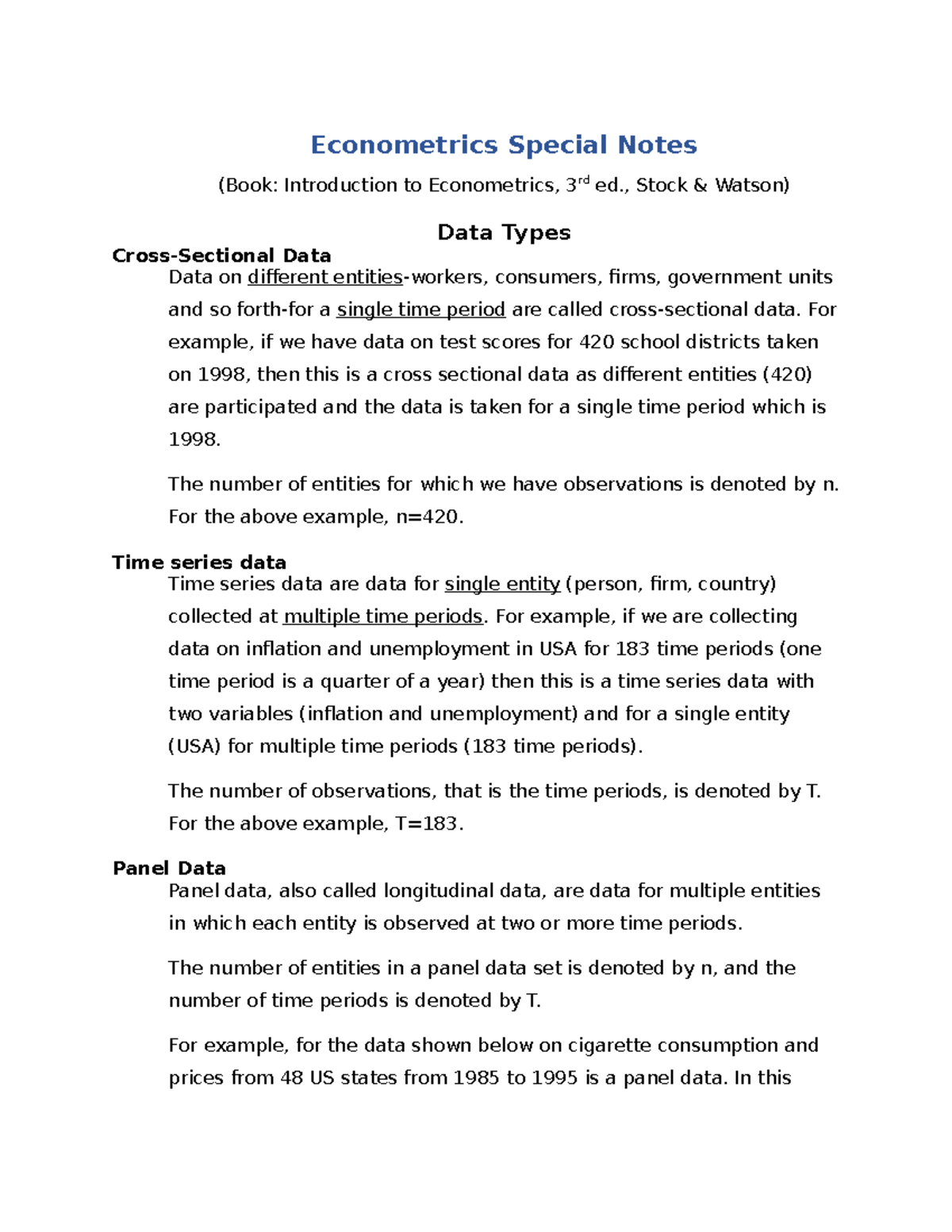 Econometrics Special Notes Econometrics Special Notes Book Introduction To Econometrics 3rd