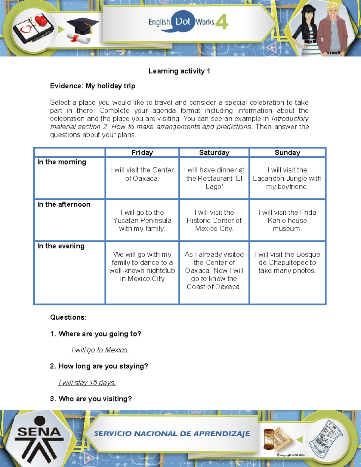 Evidence My holiday trip - Learning activity 1 Evidence: My holiday ...