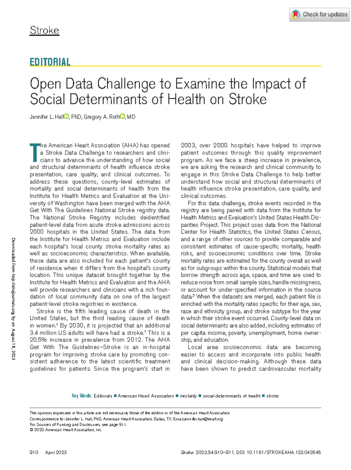 Strokeaha - ACV - Stroke 910 April 2023 Stroke. 2023;54:910–911. DOI: 10.1161/STROKEAHA ...