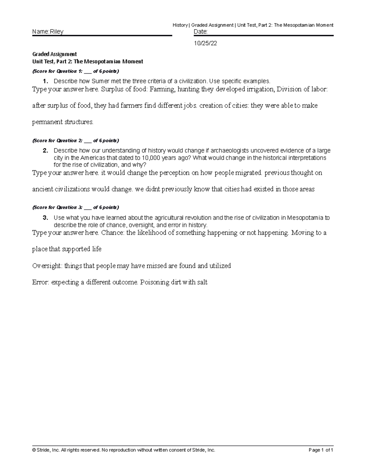 8550626 - eeeee - History | Graded Assignment | Unit Test, Part 2: The ...