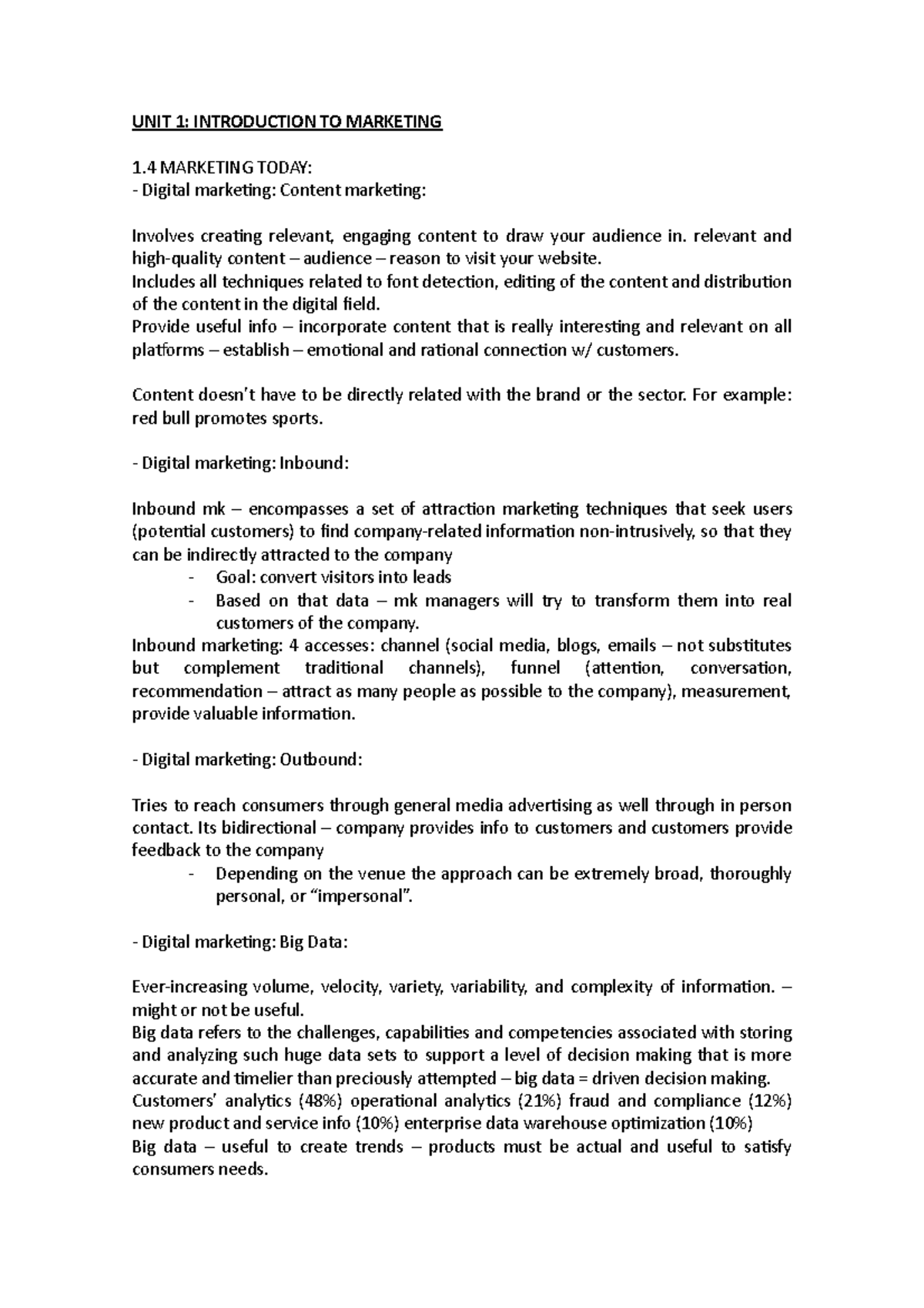 Introduction To Marketing Notes First Year - UNIT 1: INTRODUCTION TO ...