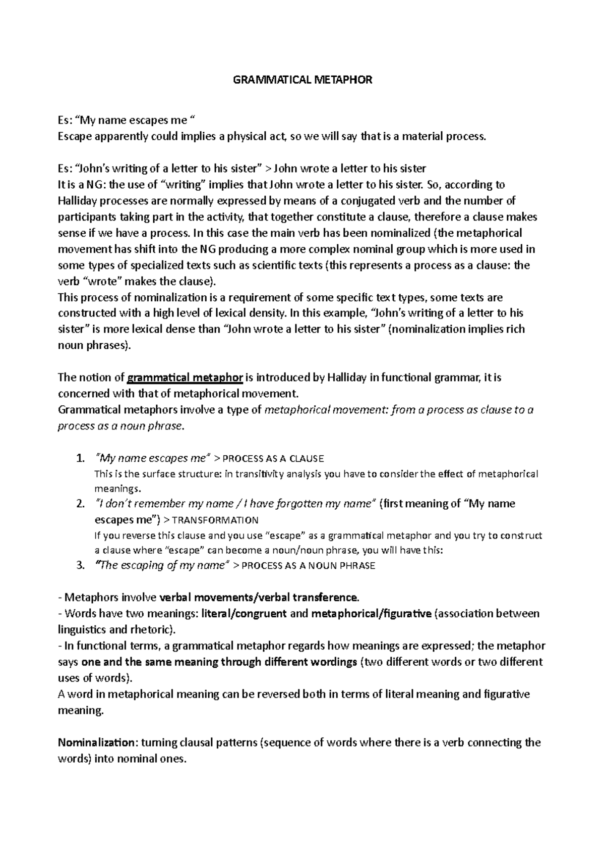 Grammatical Metaphor (Lingua, linguistica e traduzione inglese ...