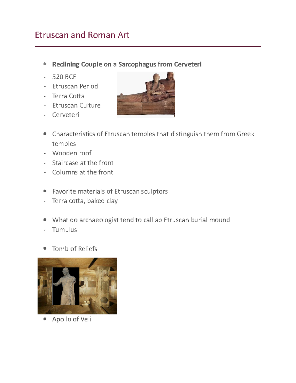 Etruscan and Roman Art - on final exam - Etruscan and Roman Art ...